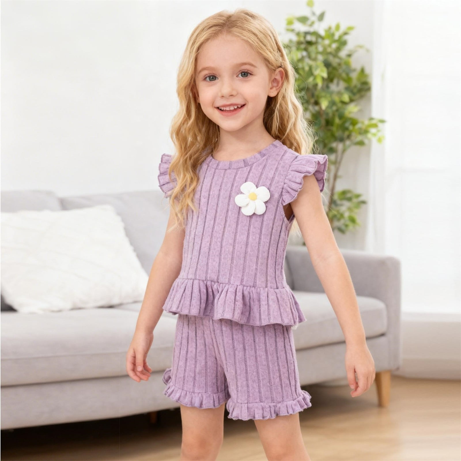 BRGZLK Girls' Little Flower Children's Clothing Summer Set Short Sleeve ...