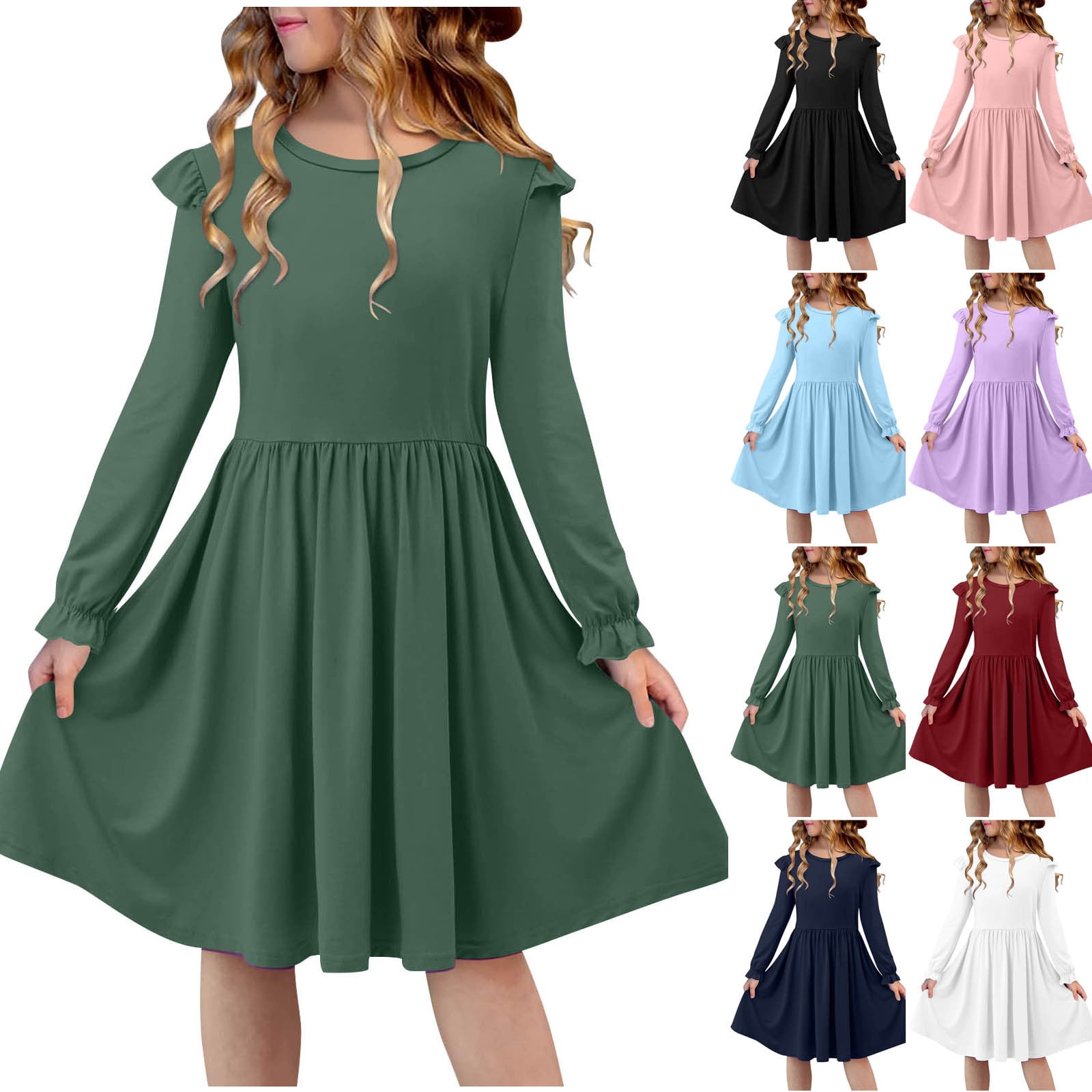 BRGZLK Girls Long Sleeve Dress for Kids and Teens Casual Spring Fall ...