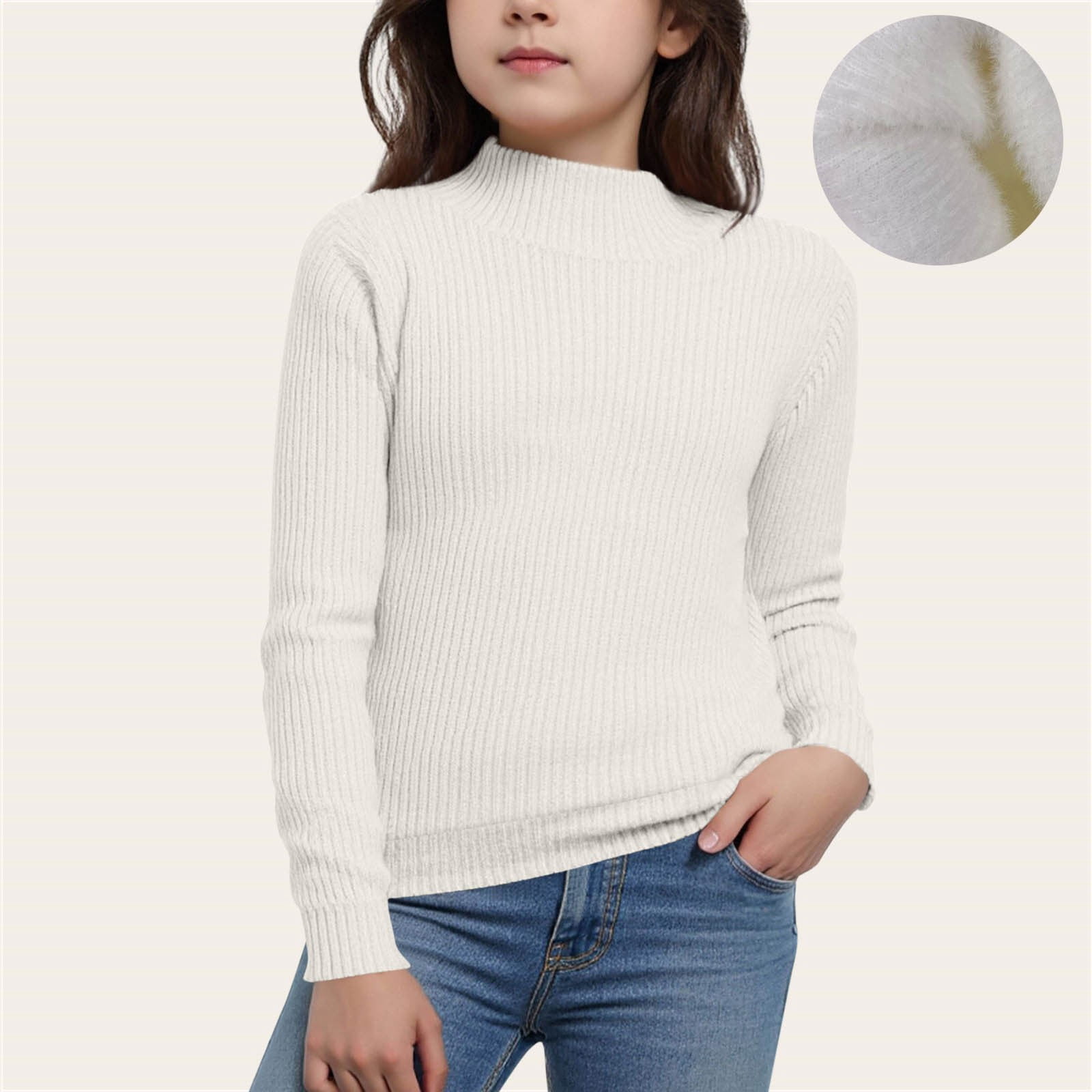 BRGZLK Girls Long Sleeved Sweater Base Shirt Half High Collar Long ...