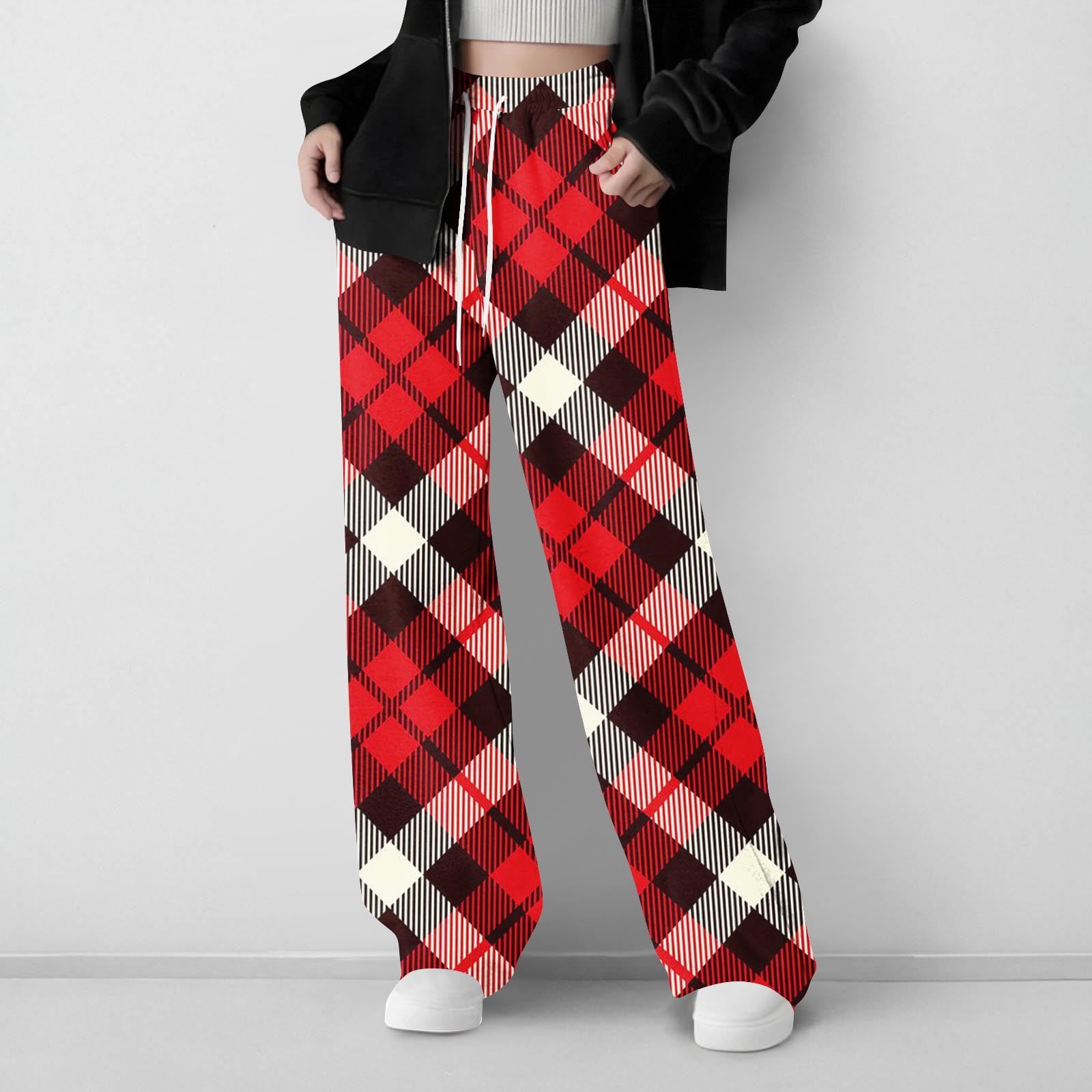 BRGZLK Girls Plaid Sweatpant Trendy Casual Comfy Wide Leg Drawstring ...