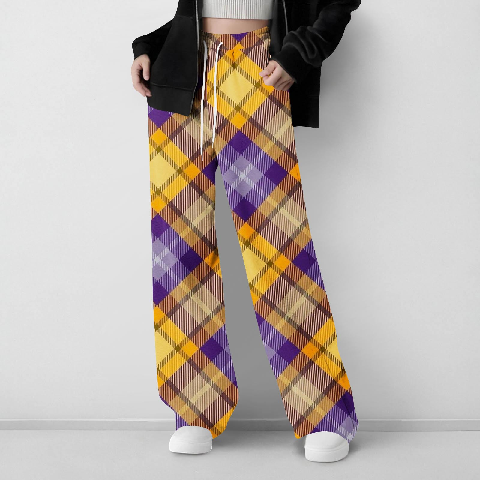 BRGZLK Girls Plaid Sweatpant Trendy Casual Comfy Wide Leg Drawstring ...