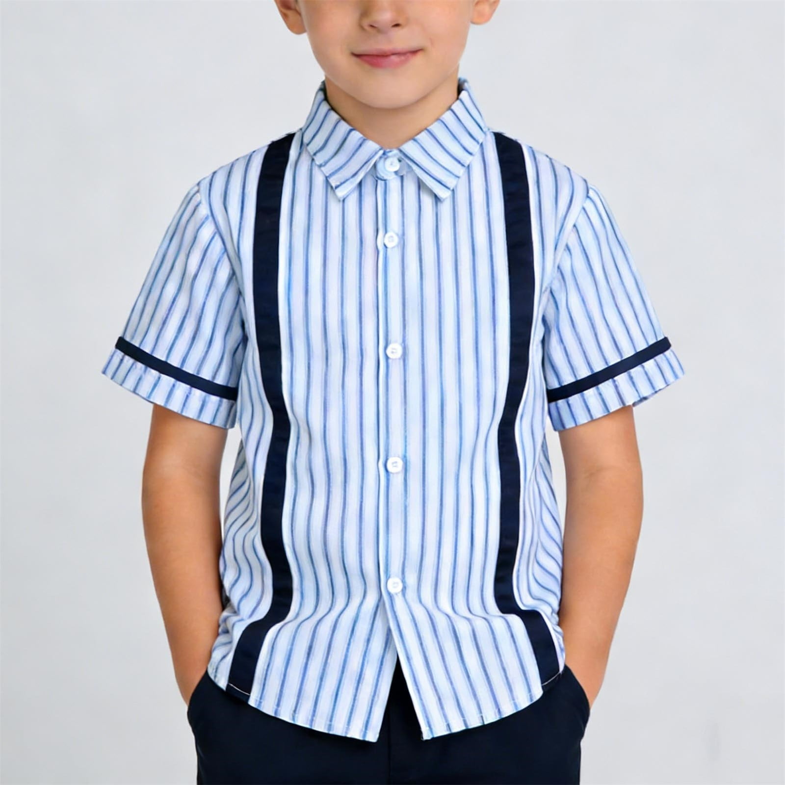 BRGZLK Girls Short Sleeve Shirt Summer Cute Lace Trim Stripe Button Up ...