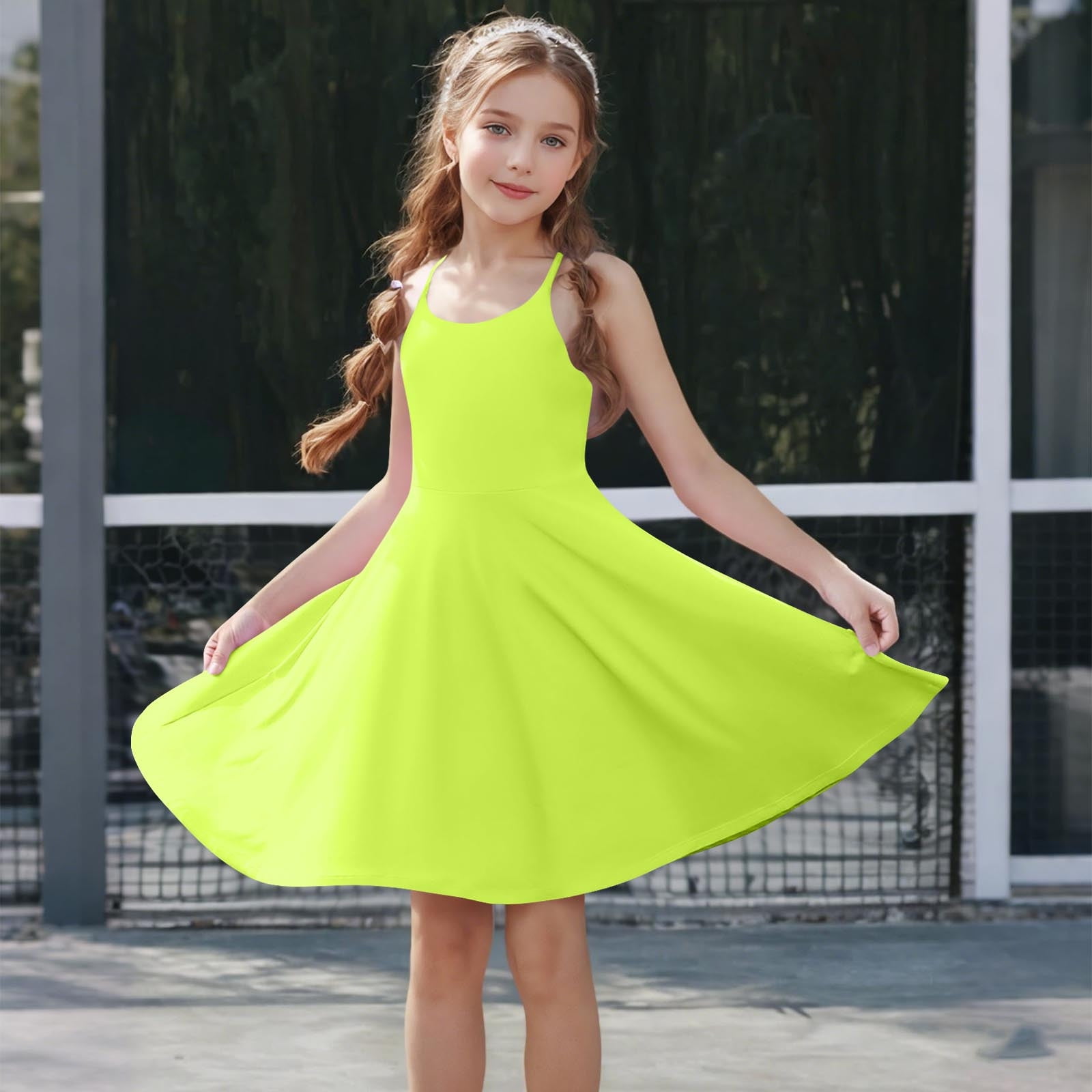 BRGZLK Girls Spaghetti Strap Tennis Dress Kids Trendy Solid Round Neck ...