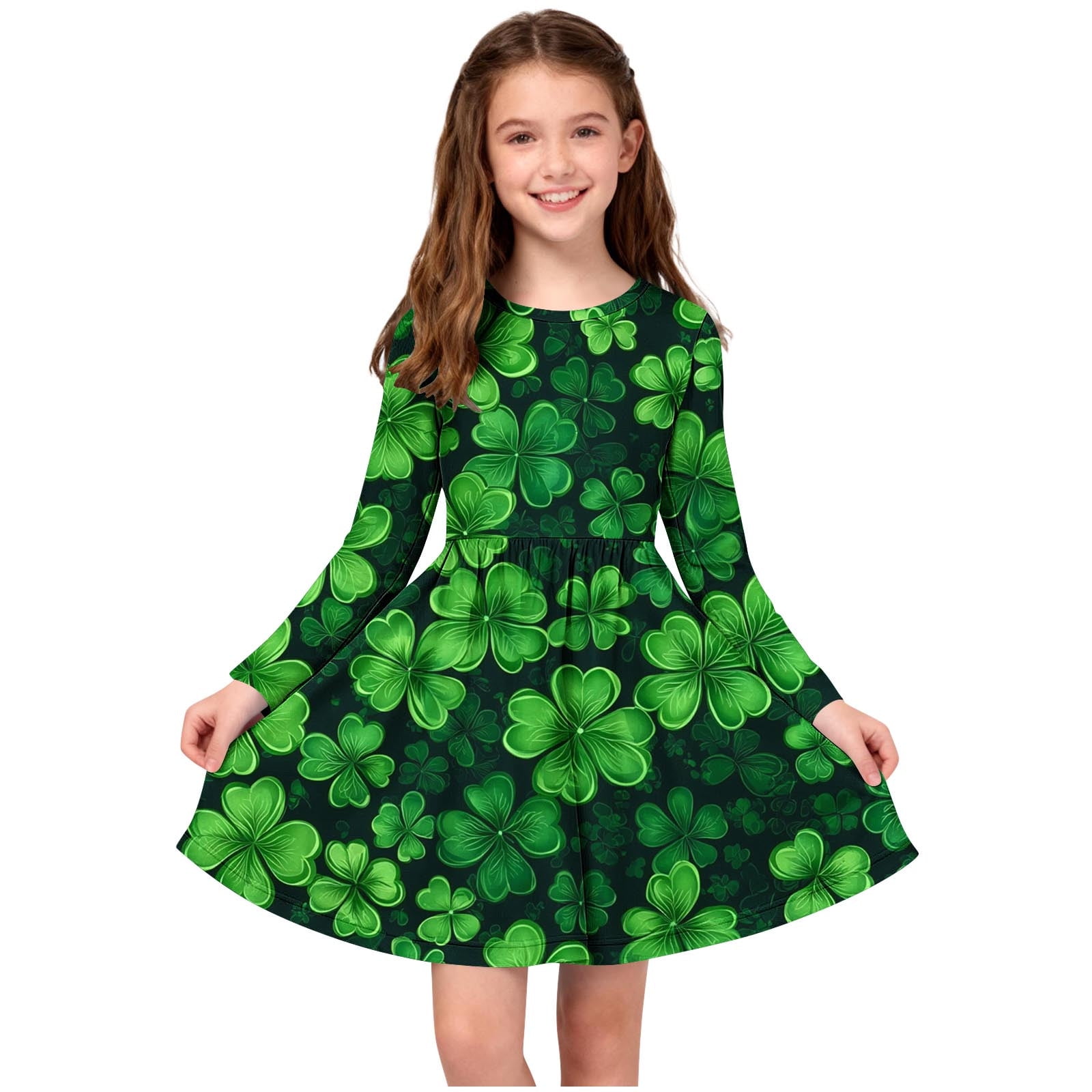 BRGZLK Girls St. Patrick's Day Dress Long Sleeve Audrey Hepburn Style ...