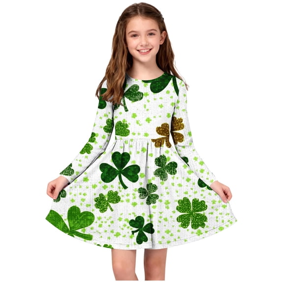 BRGZLK Girls St. Patrick's Day Dress Long Sleeve Audrey Hepburn Style ...