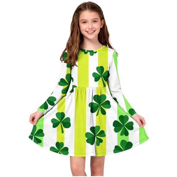 BRGZLK Girls St. Patrick's Day Dress Long Sleeve Audrey Hepburn Style ...