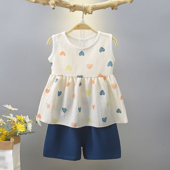 BRGZLK Girls' Summer Clothing Heart-Shaped Printed Round Neck Short ...