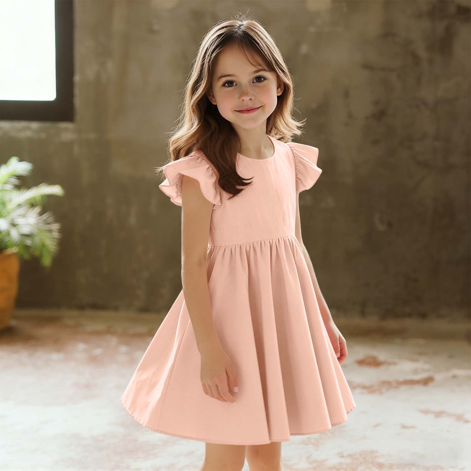 BRGZLK Girls Summer Cotton Dresses Sweet Solid Color Round Neck Tie ...