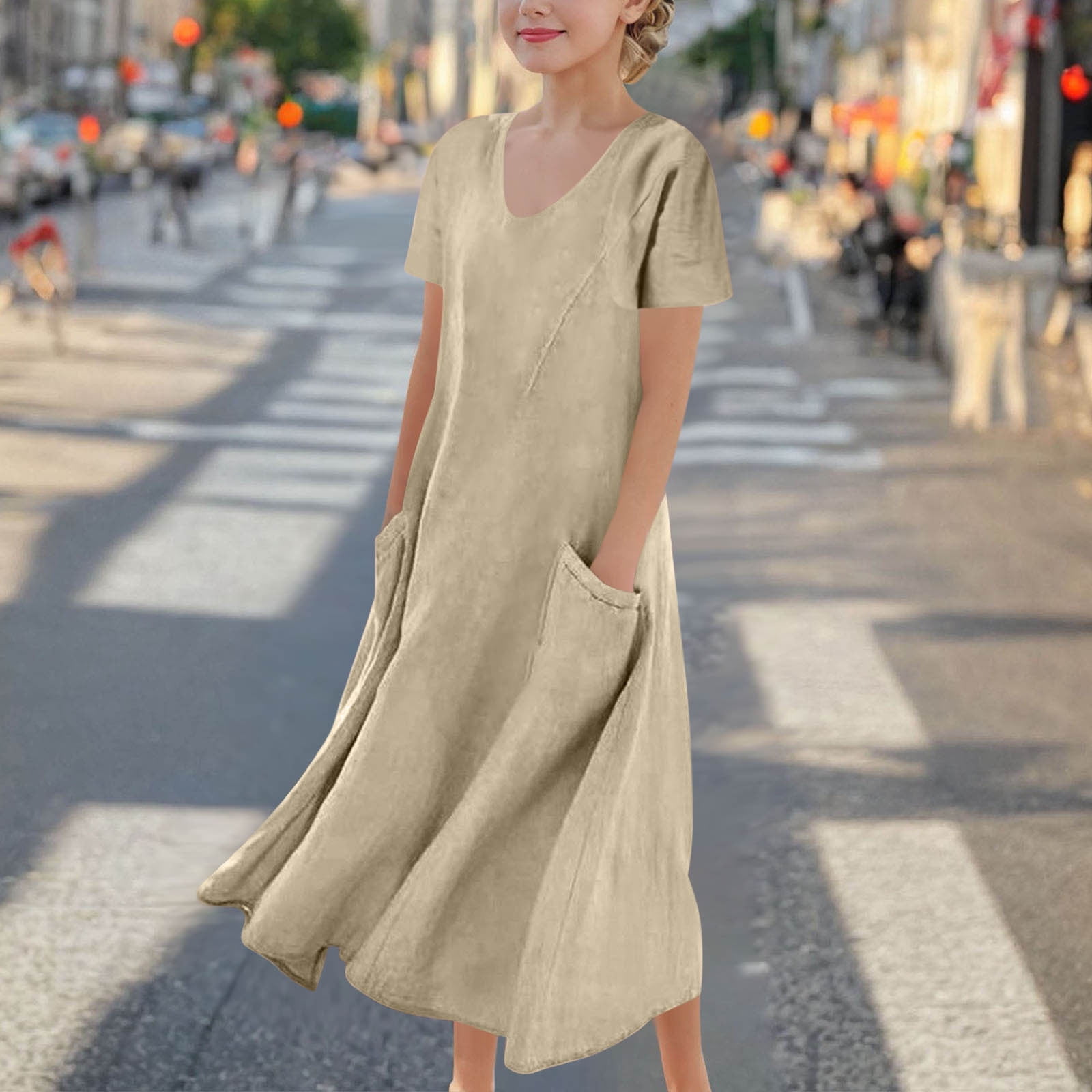 BRGZLK Girls Summer Cotton Linen Dresses Trendy Solid Round Neck Short ...
