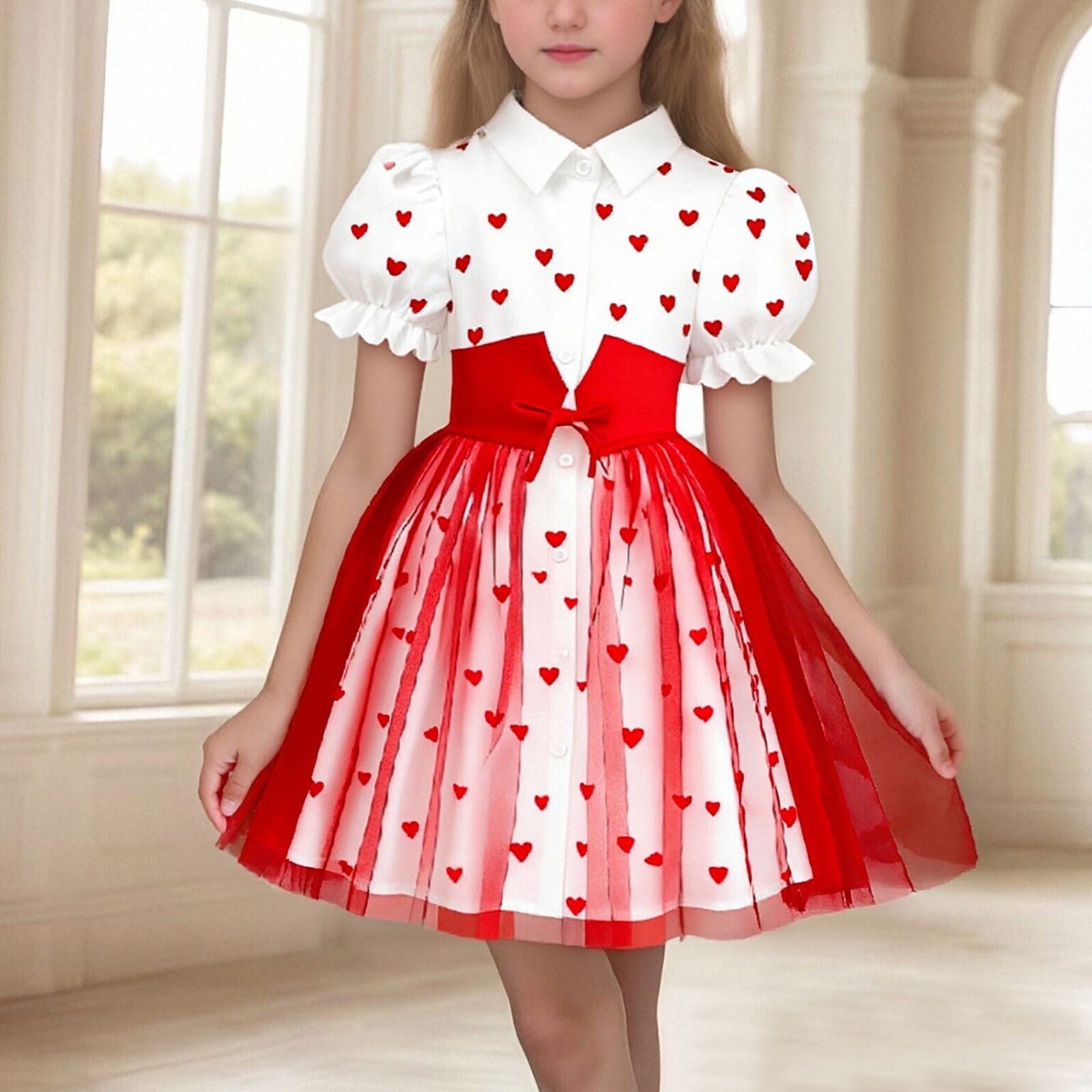 BRGZLK Girls Summer Dresses Fashion Cute Puff Sleeve Short Sleeve Turn ...