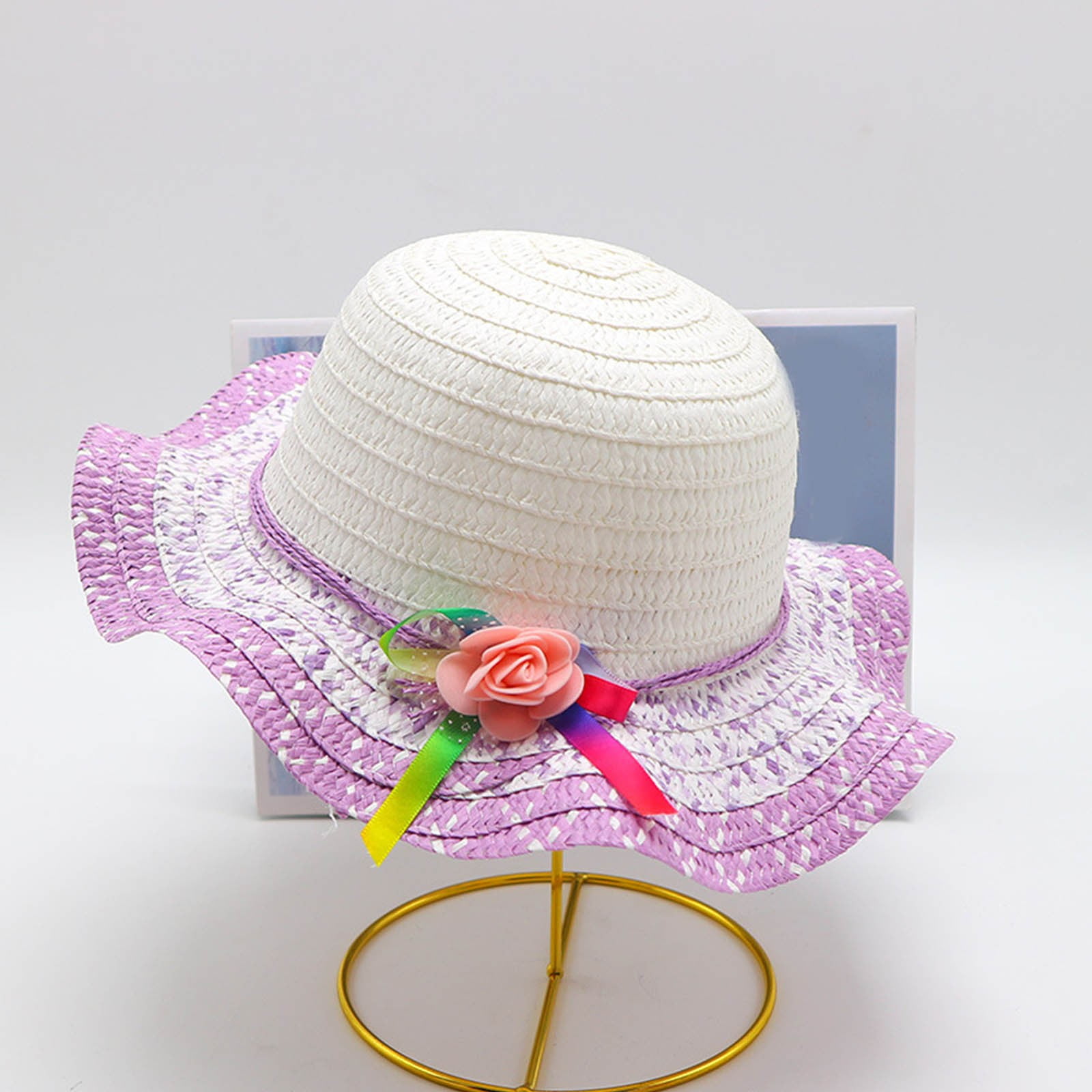 BRGZLK Girls Summer Pretty Straw Hat Kids Large Brim Sun Protection ...