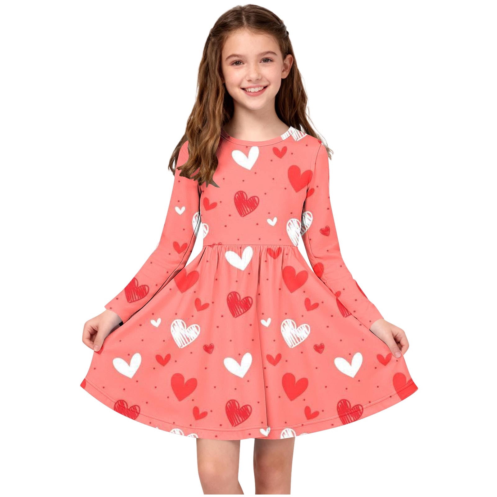 BRGZLK Girls Valentines Dress Heart Printed Long Sleeve Round Neck ...