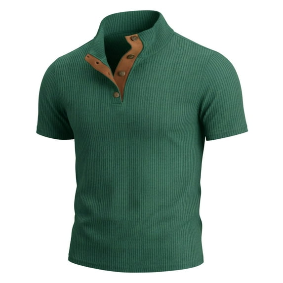 BRGZLK Henley Shirts for Men Outdoor Casual Stand Collar Ribbed Short ...