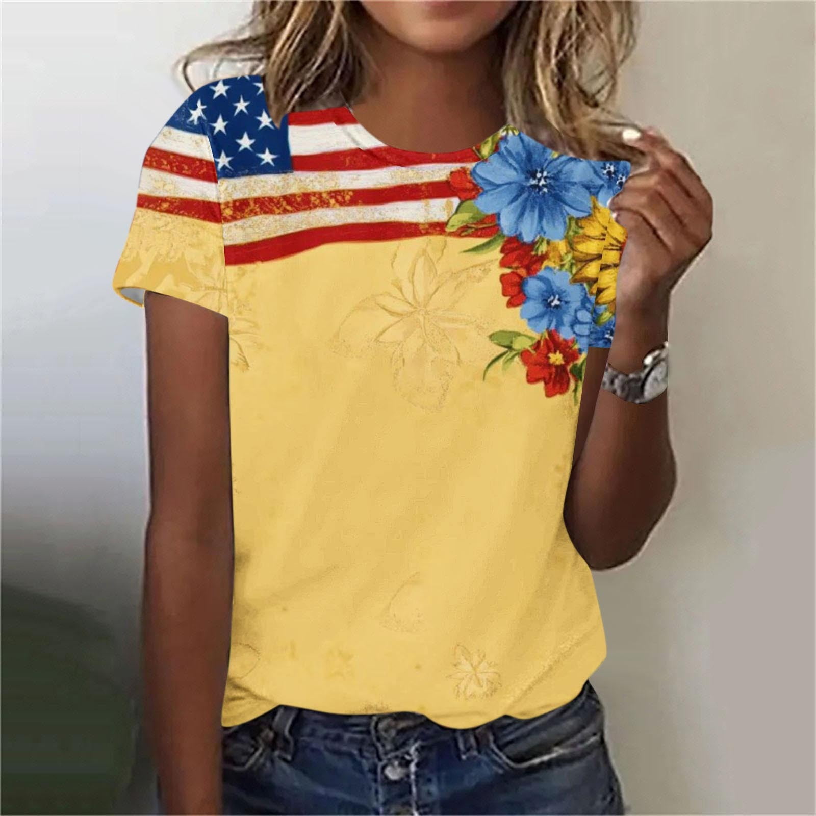 BRGZLK Independence Day Short Sleeve Crew Neck Printed Top For Women ...