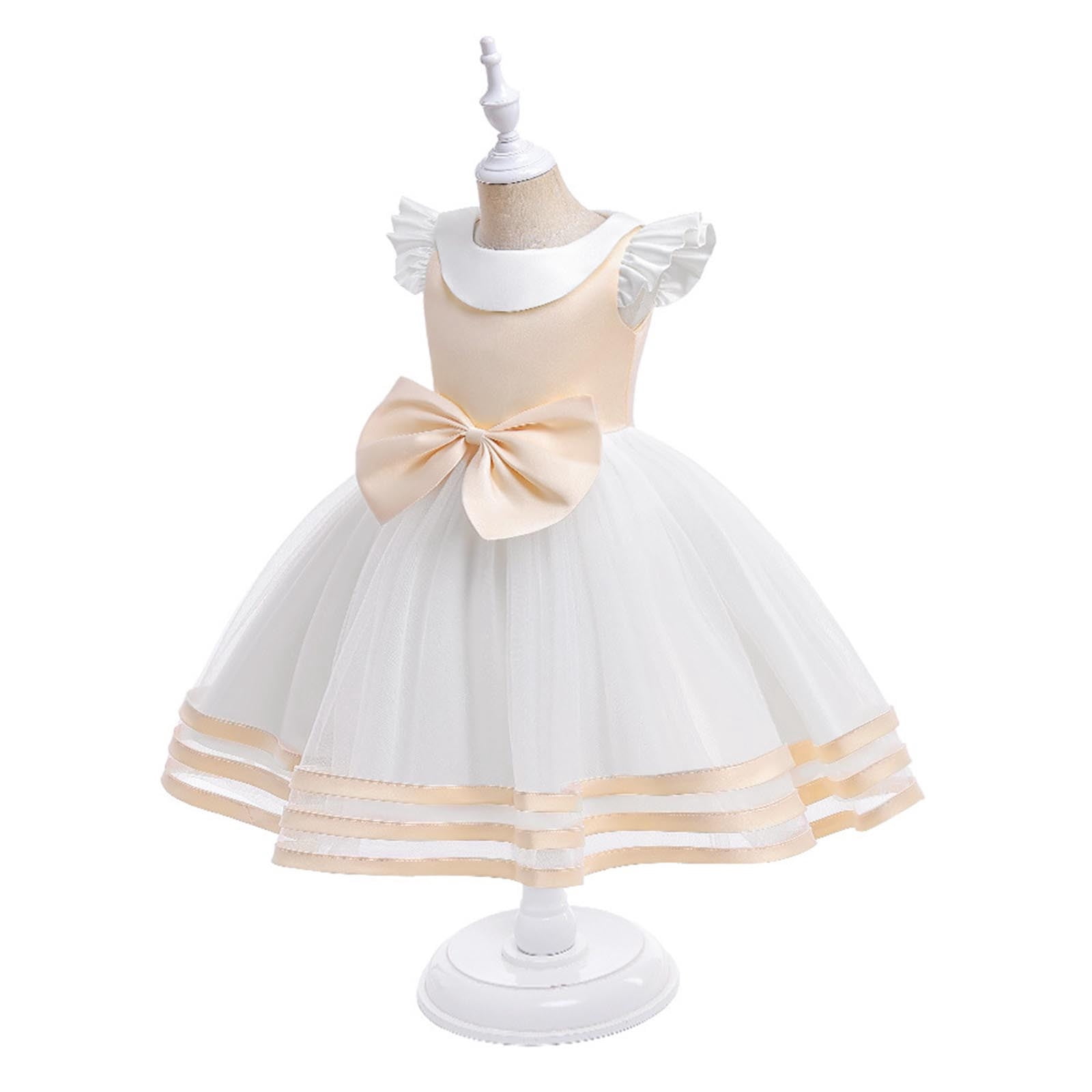 BRGZLK Kids Girls Formal Dress Short Sleeves Round Neck Bow Mesh Puffed ...