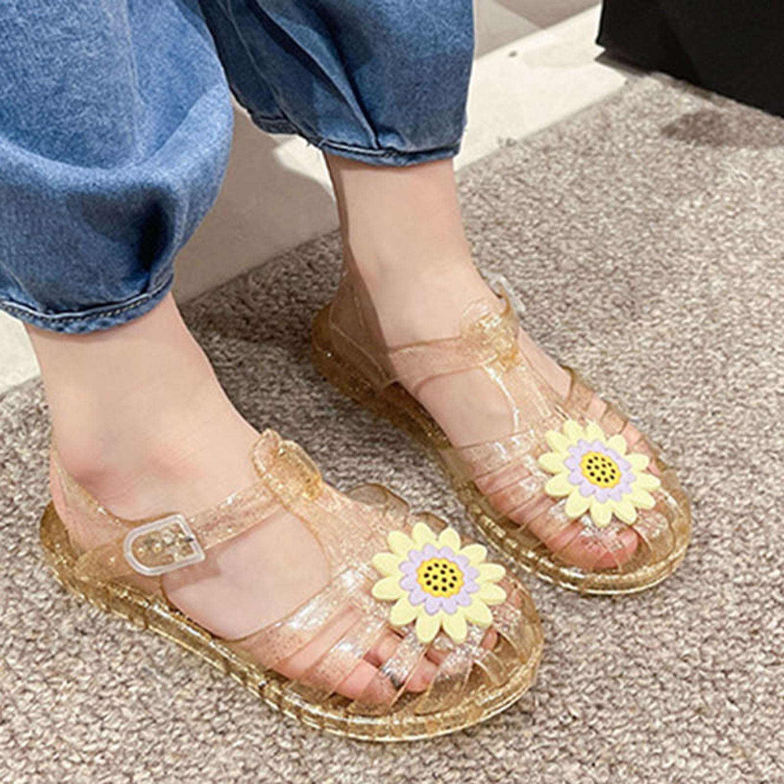 BRGZLK Kids Girls Jelly Sandals Summer Cute Floral Closed Toe ...