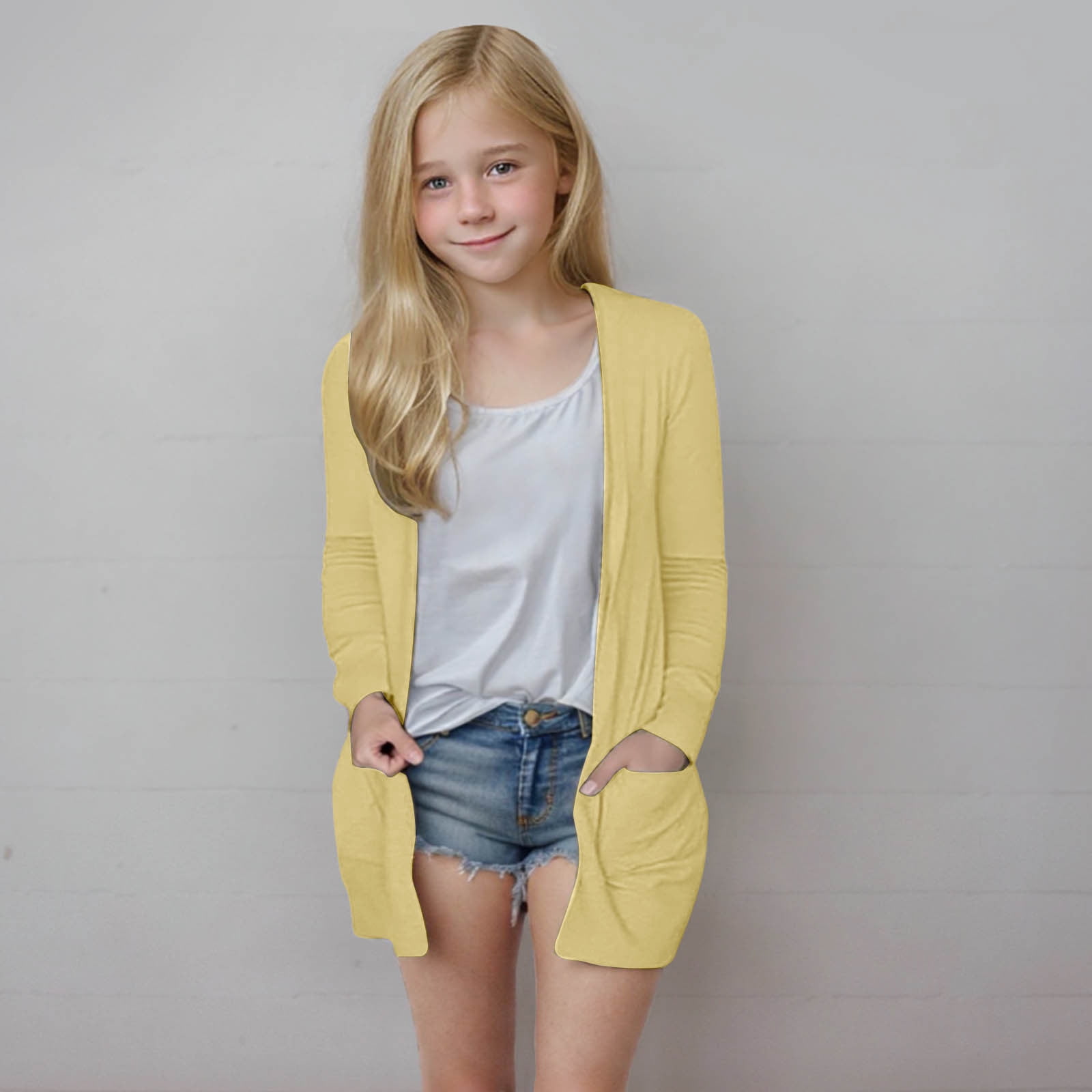 BRGZLK Kids Girls Open Front Long Cardigan Trendy Solid Color Casual ...