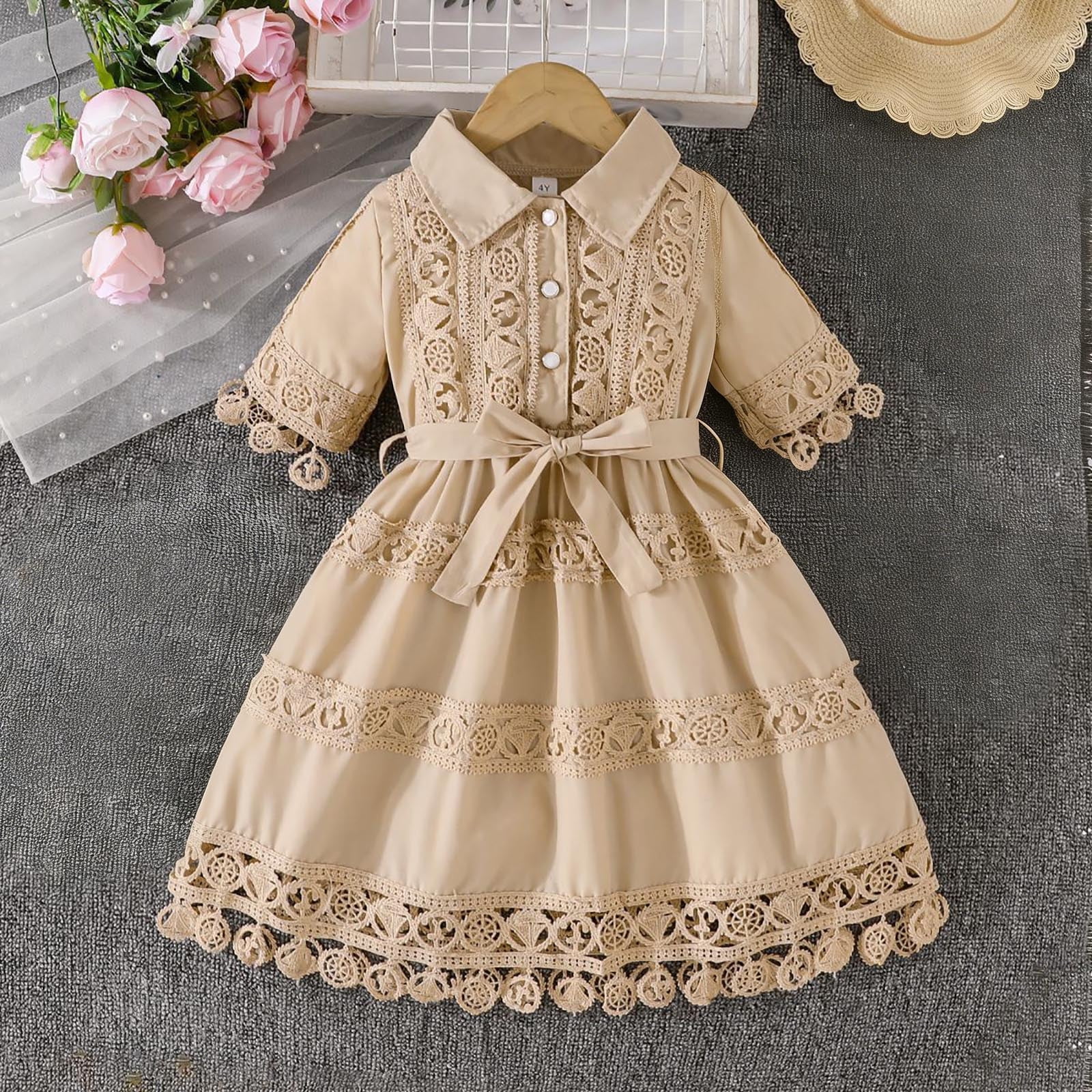 BRGZLK Kids Girls Spring Summer Lace Trim Patchwork Short Sleeve ...