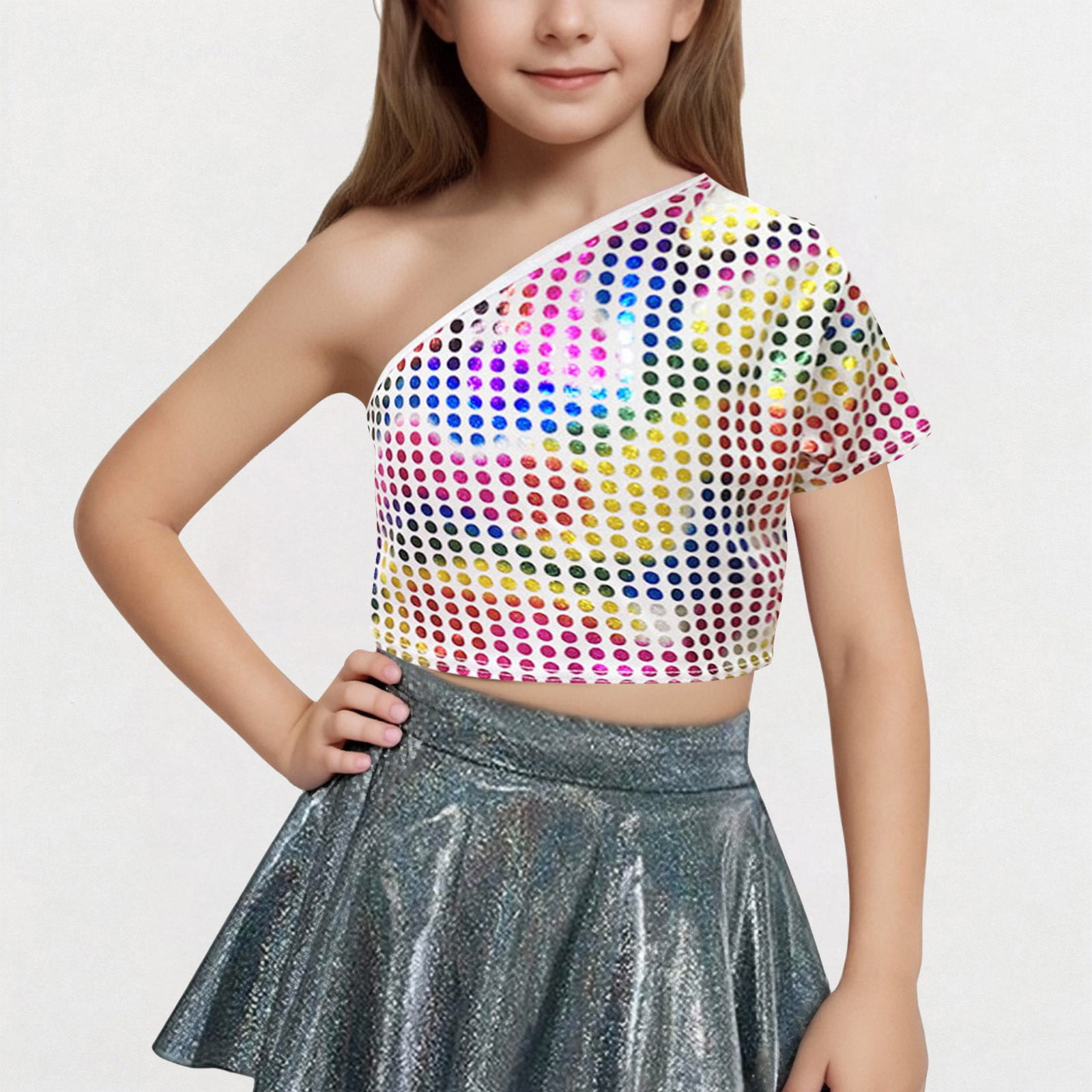 BRGZLK Kids Summer Cute Tops ,Children's Performance Costume Sequin ...