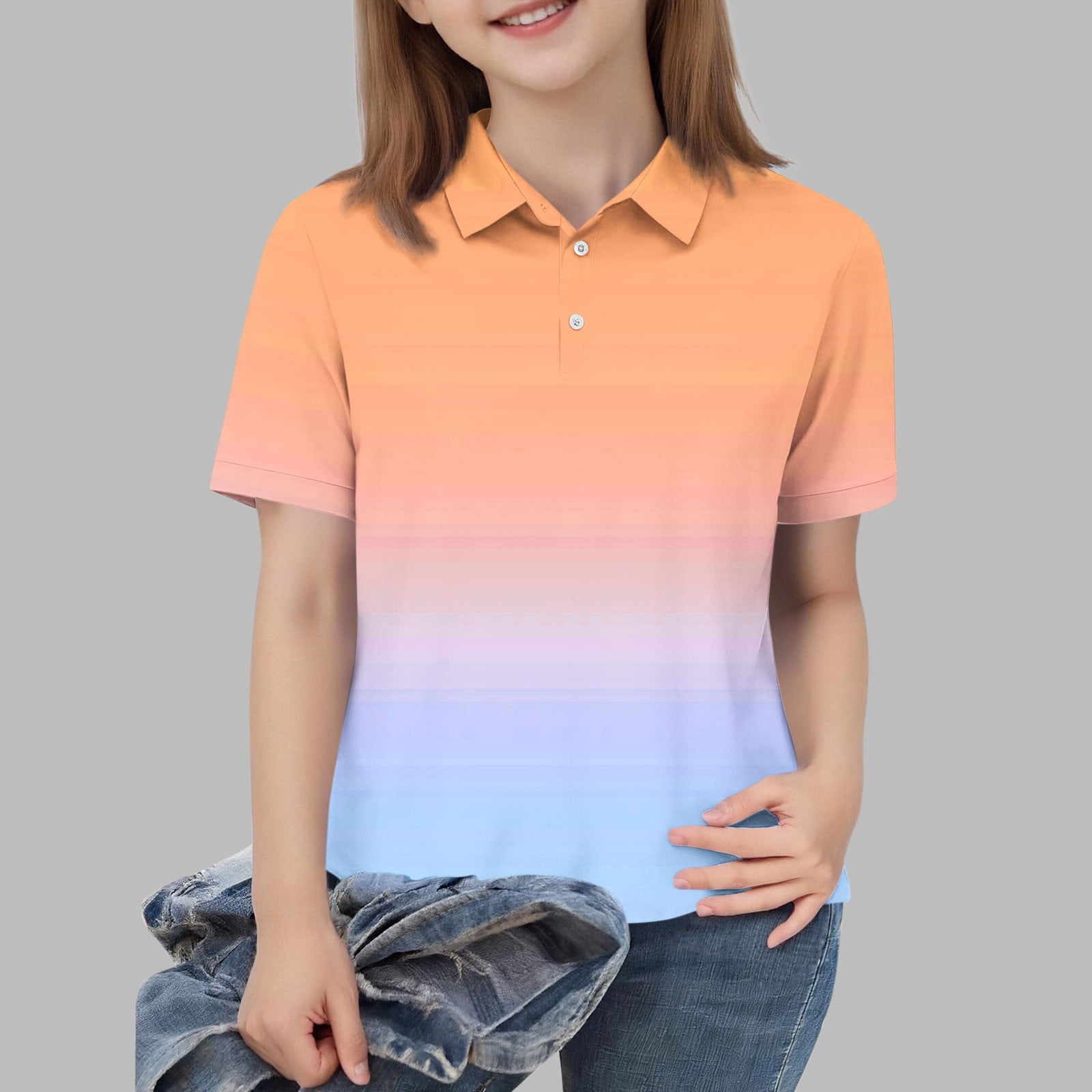 BRGZLK Little Girls Gradient Shirt Turn Down Collar Button Down Short ...