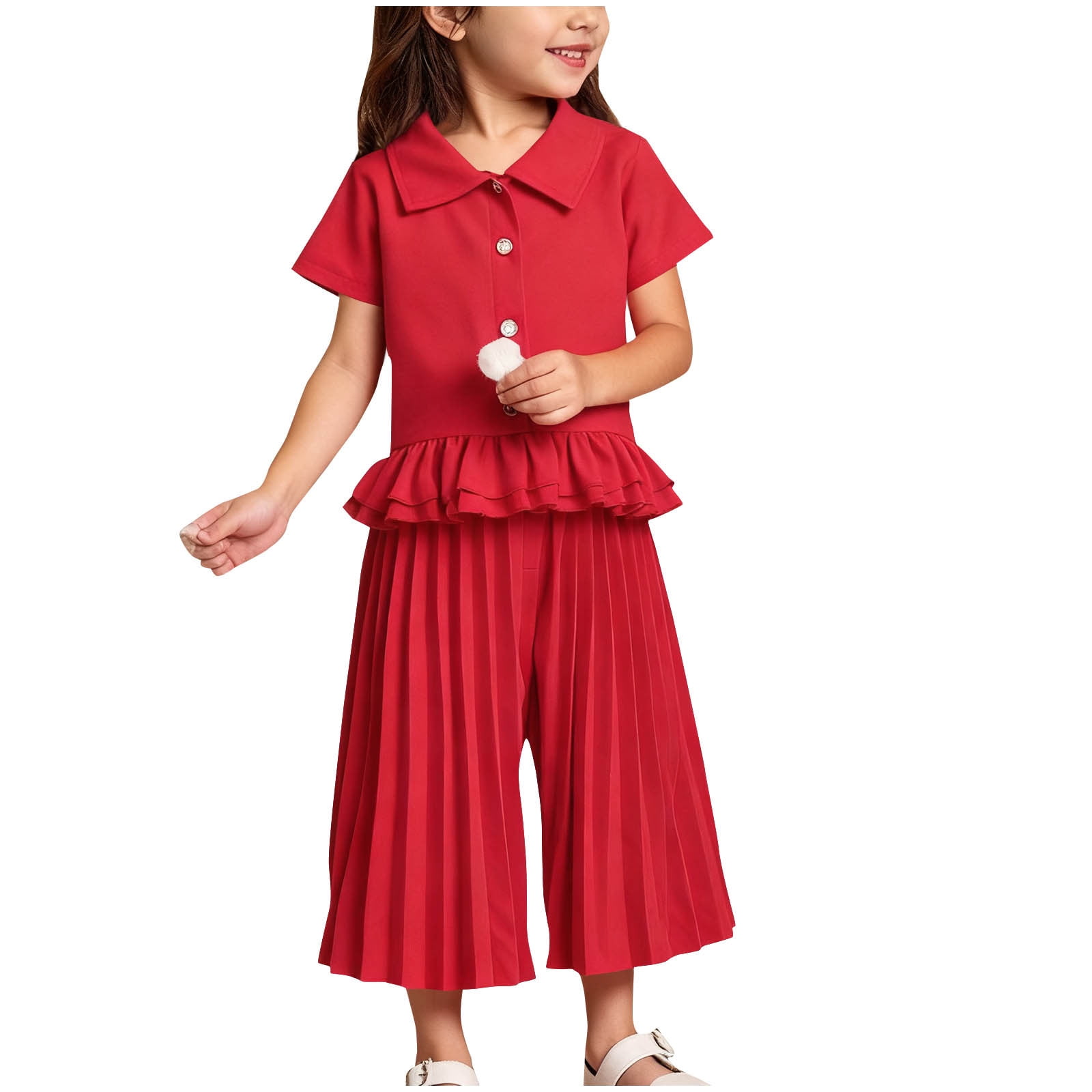 BRGZLK Little Girls Solid Color Turn Down Collar Short Sleeve Shirt and ...
