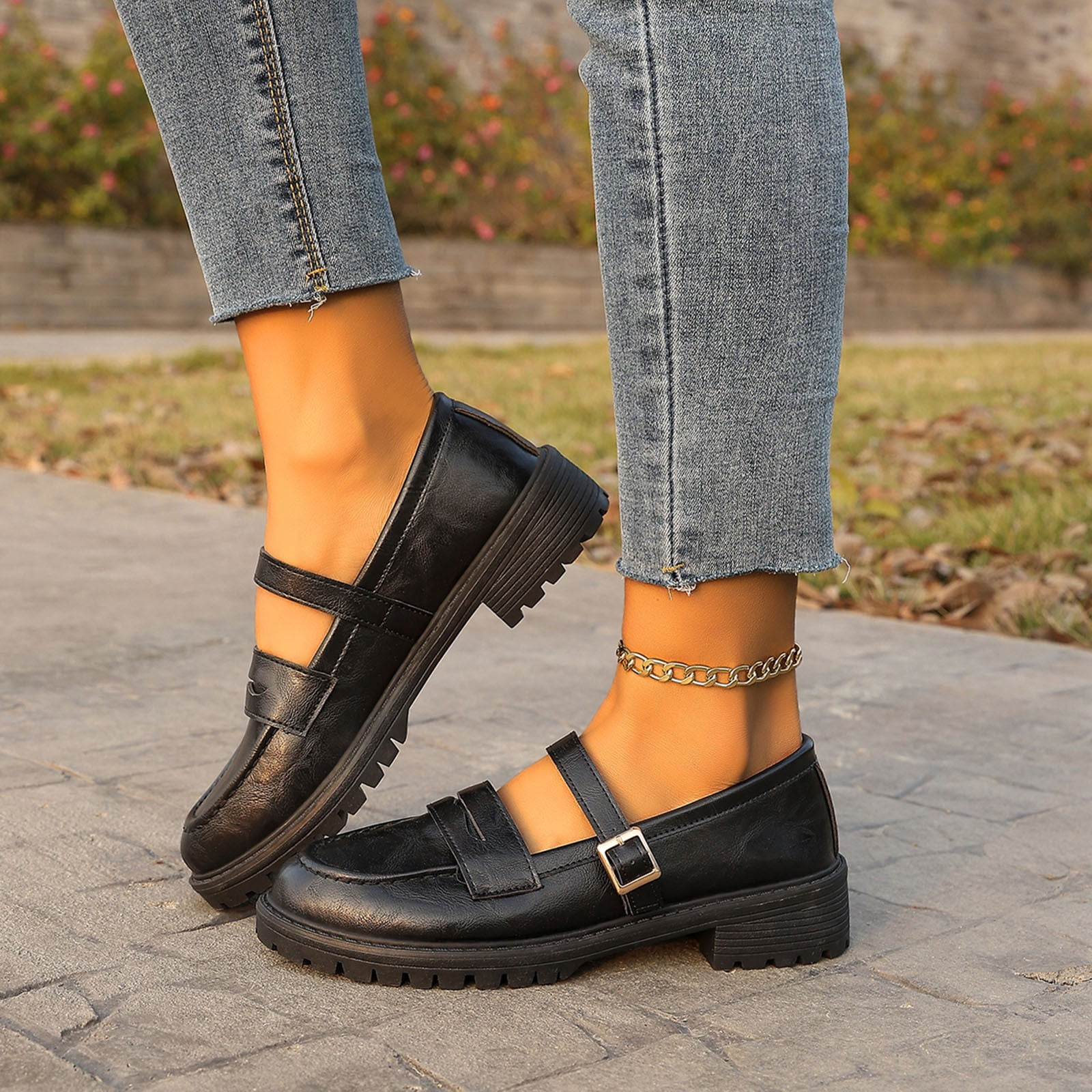 BRGZLK Mary Jane Dress Shoes for Women Casual Fashionable Buckle Mary ...