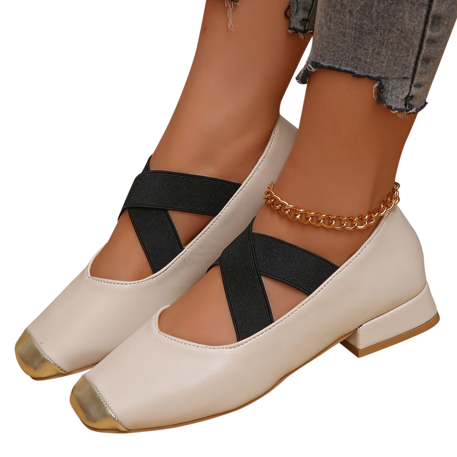 BRGZLK Mary Shoes Shallow Cut Rectangular Toe One Foot Style Single ...