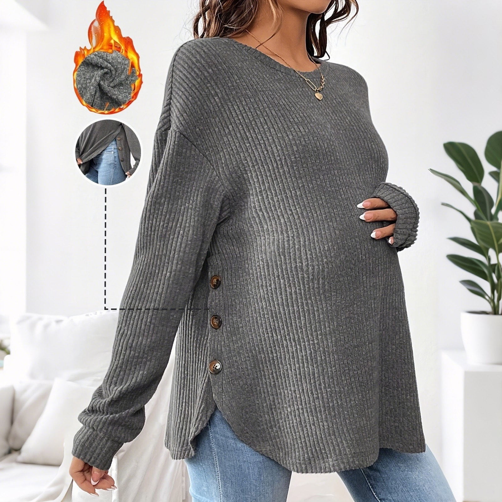 BRGZLK Maternity Long Sleeve Tops Casual Solid Color Lightweight Knit ...
