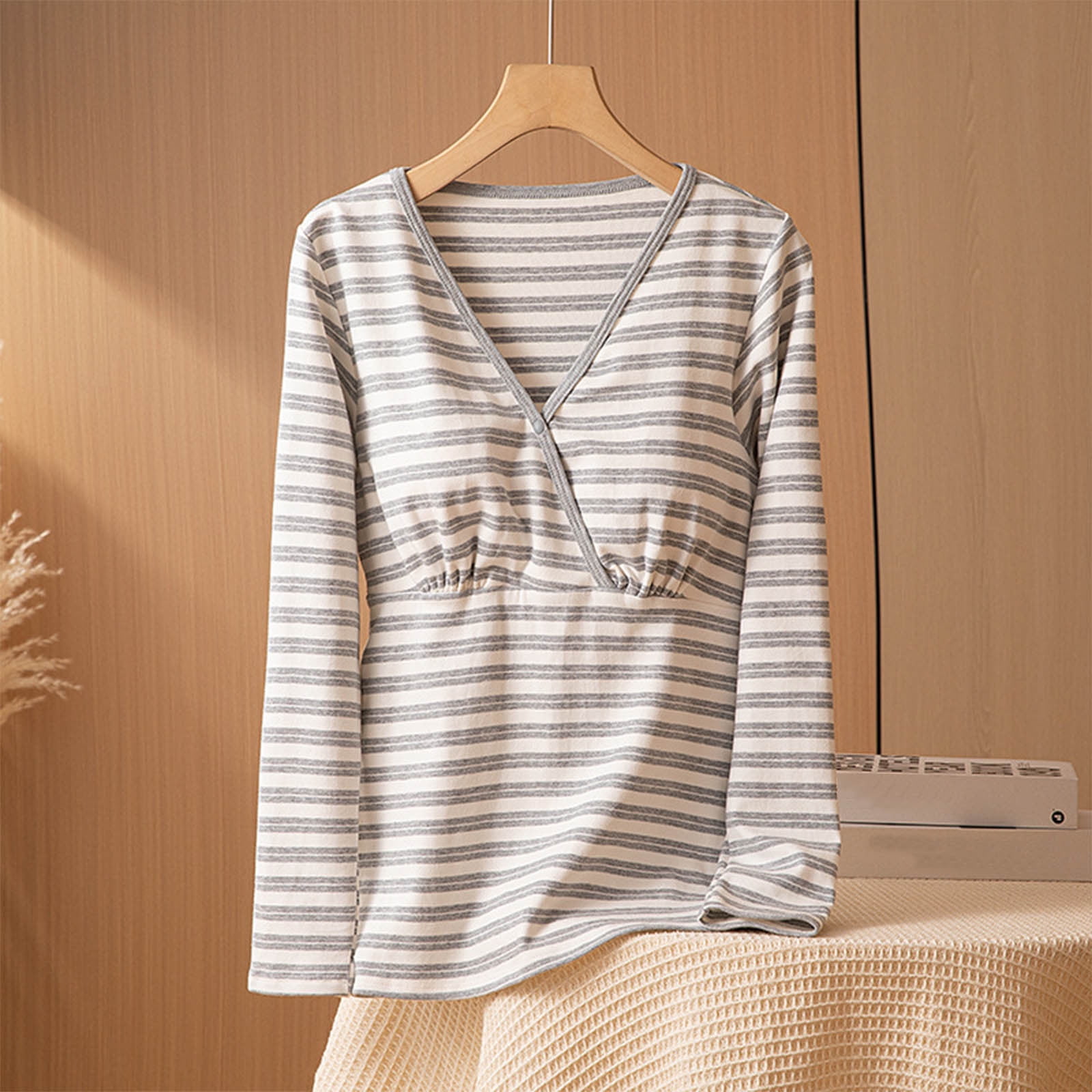 BRGZLK Maternity Nursing Tops Spring Summer Striped Long Sleeve V-Neck ...