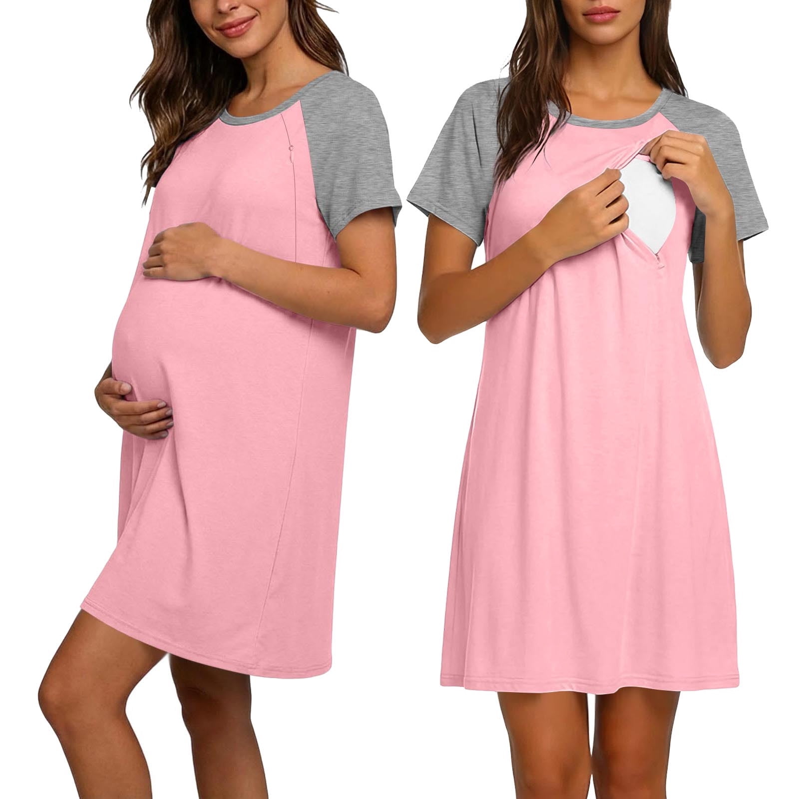 BRGZLK Maternity T-Shirt Dress 2026 Solid Color Round Neck Short Sleeve ...