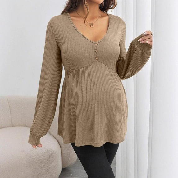 BRGZLK Maternity Tops for Women Solid Color Casual Ribbed Button-Down ...