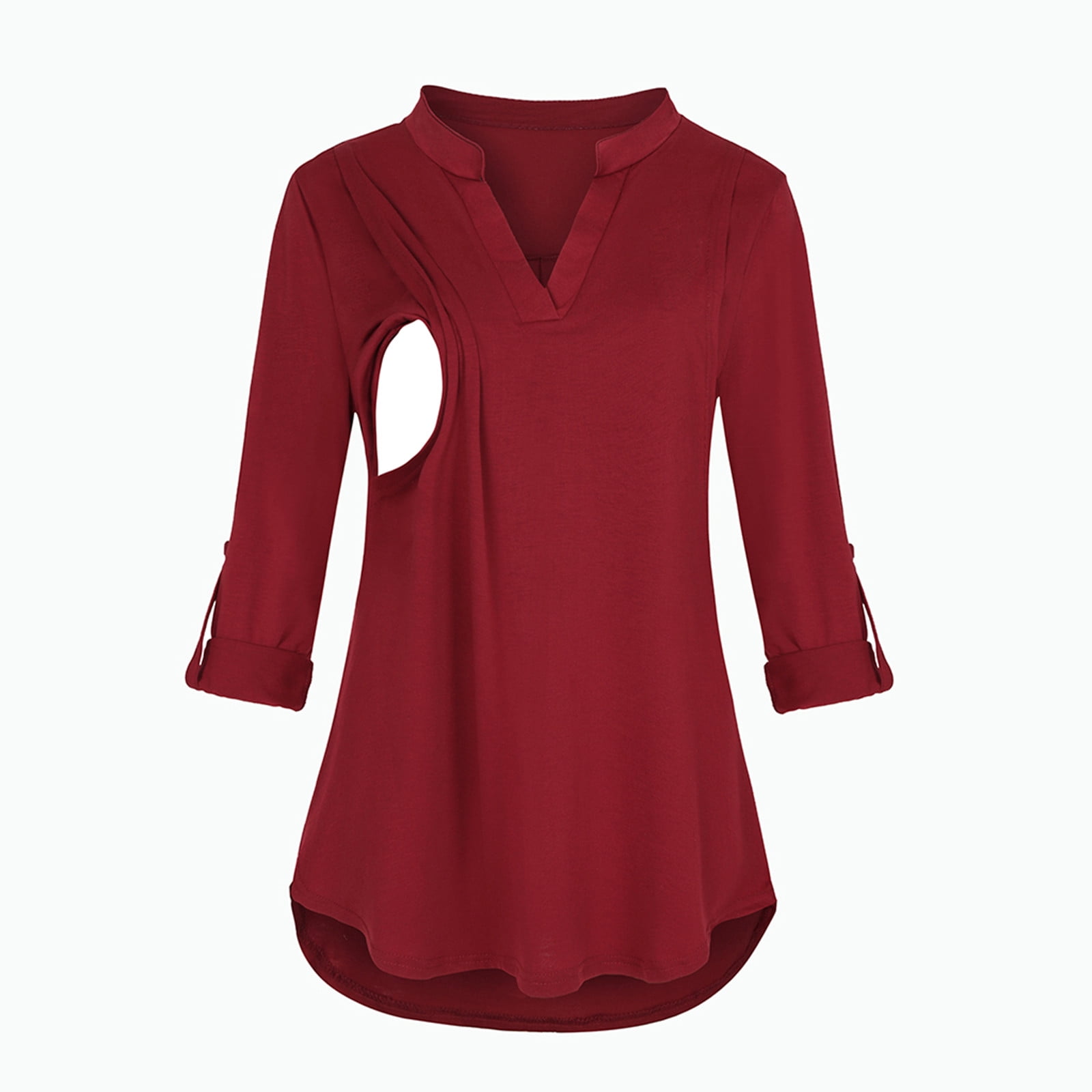 BRGZLK Maternity Tunic Blouses 2026 Autumn Trendy Solid Color Rolled ...