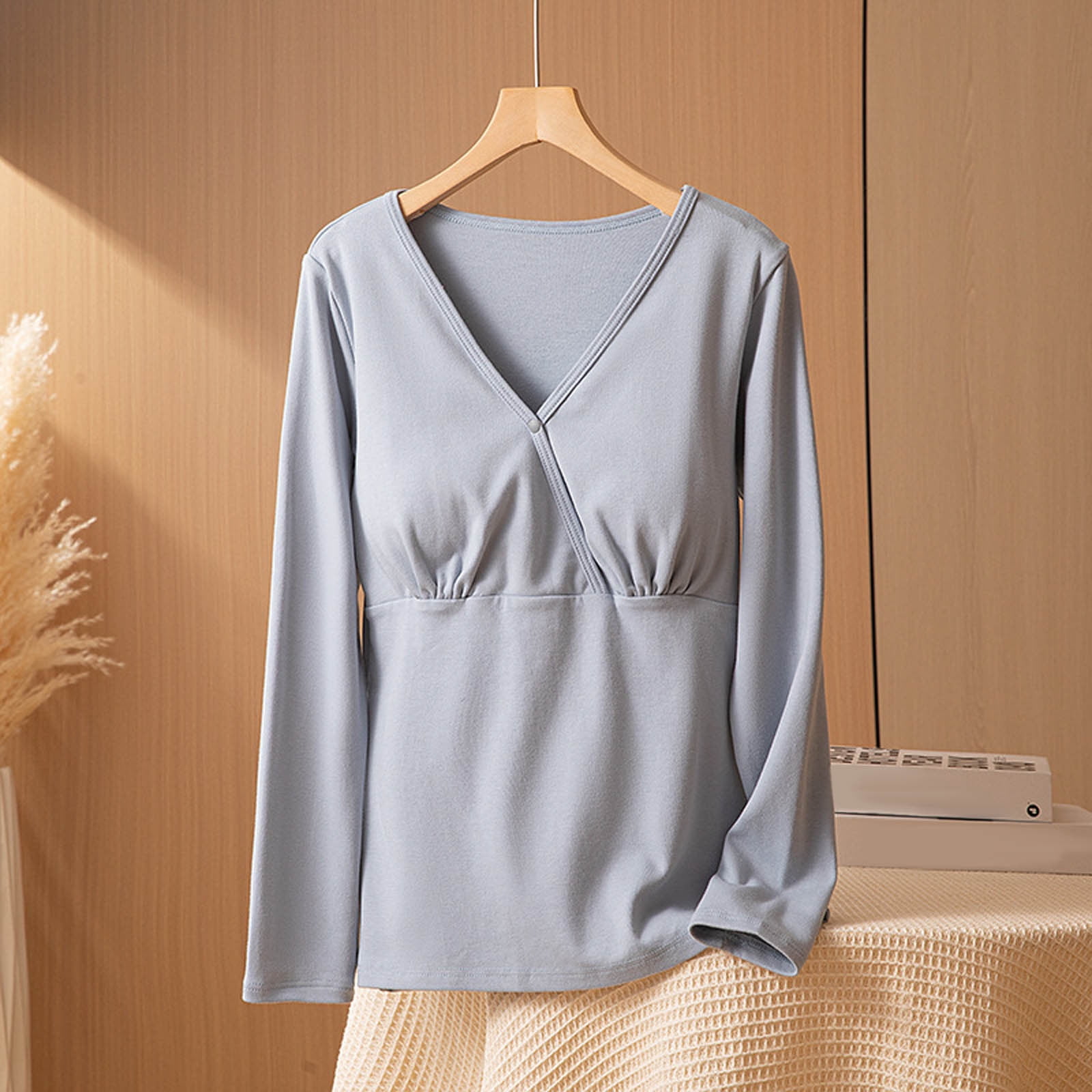 BRGZLK Maternity Women's Tops Spring Summer Solid Color Long Sleeve V ...