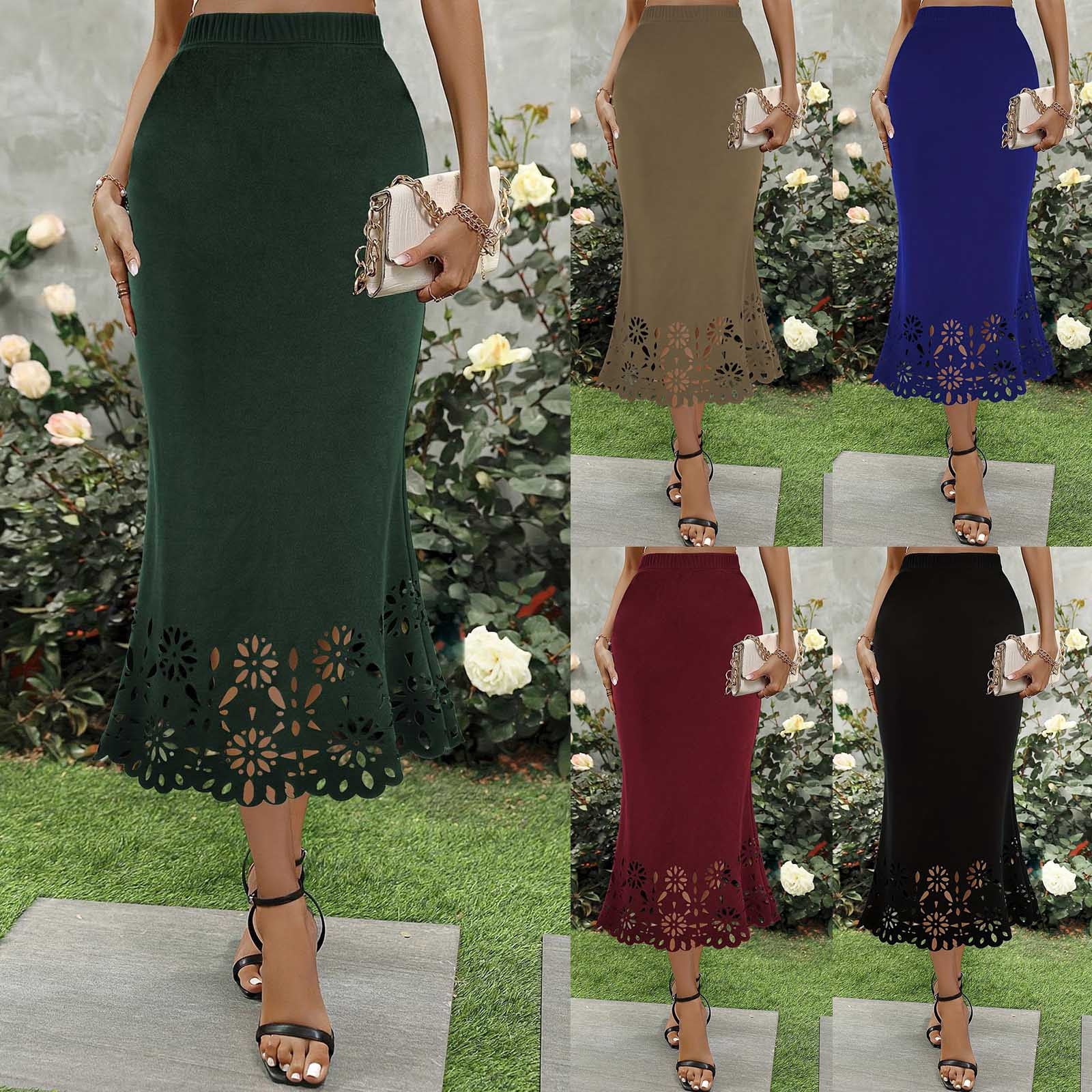 BRGZLK Maxi Skirt For Women Bodycon Mermaid High Waist Solid Color ...