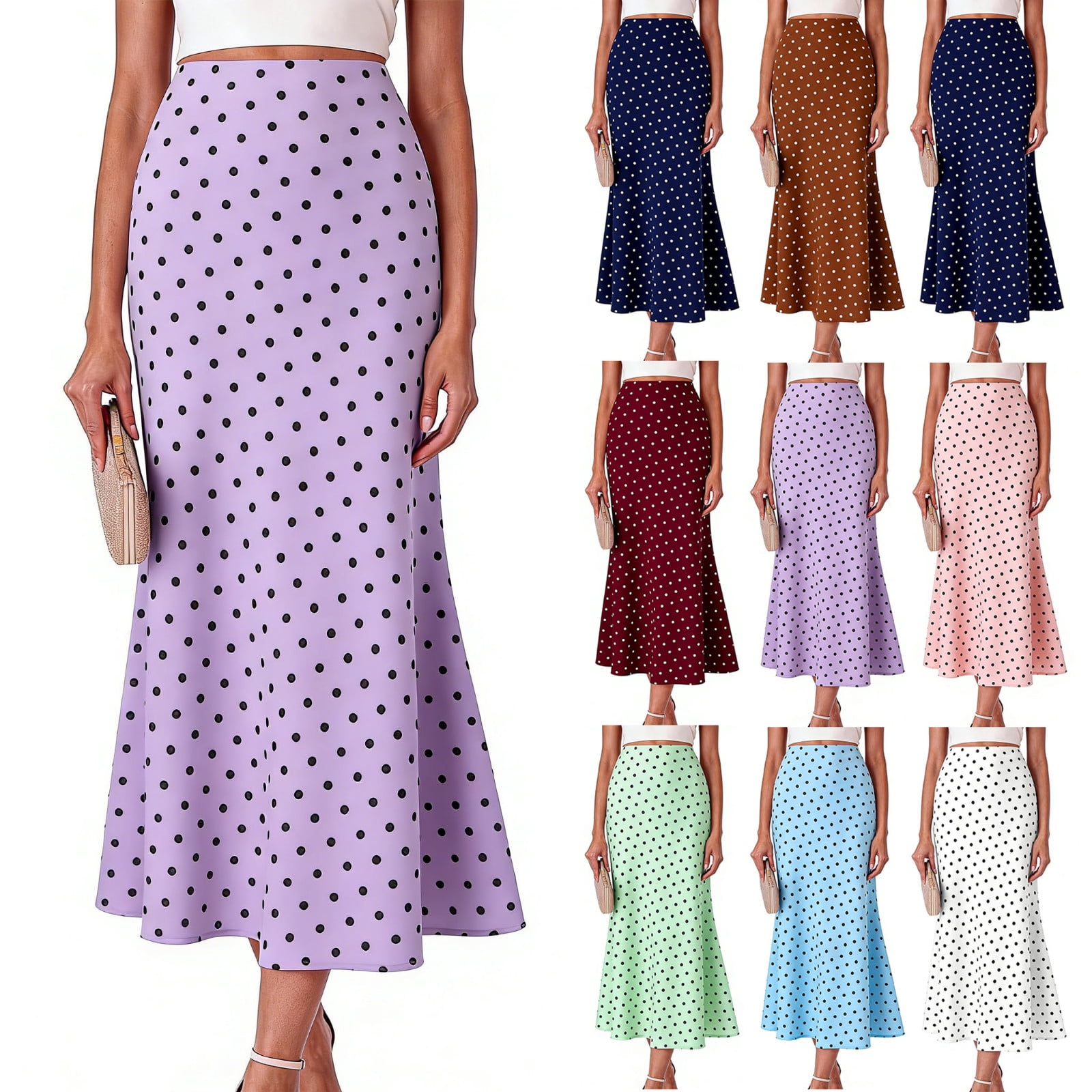 BRGZLK Maxi Skirts For Women Polka Dot Invisible Zipper Skirt 2026 High ...