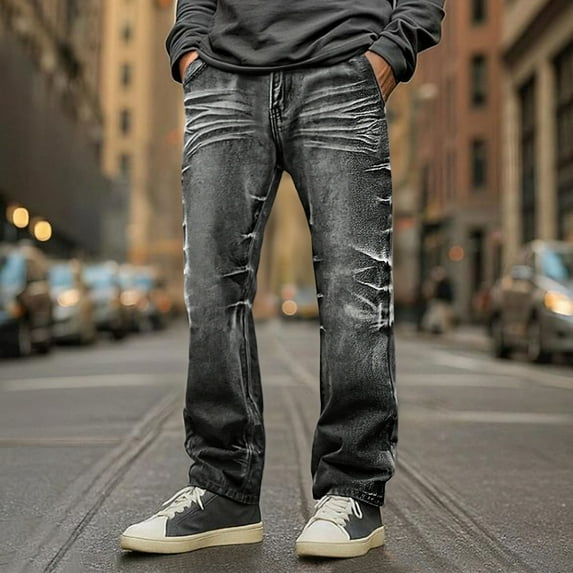 BRGZLK Men Baggy Fit Jeans Solid Color Trendy Washed Gradient Flare ...