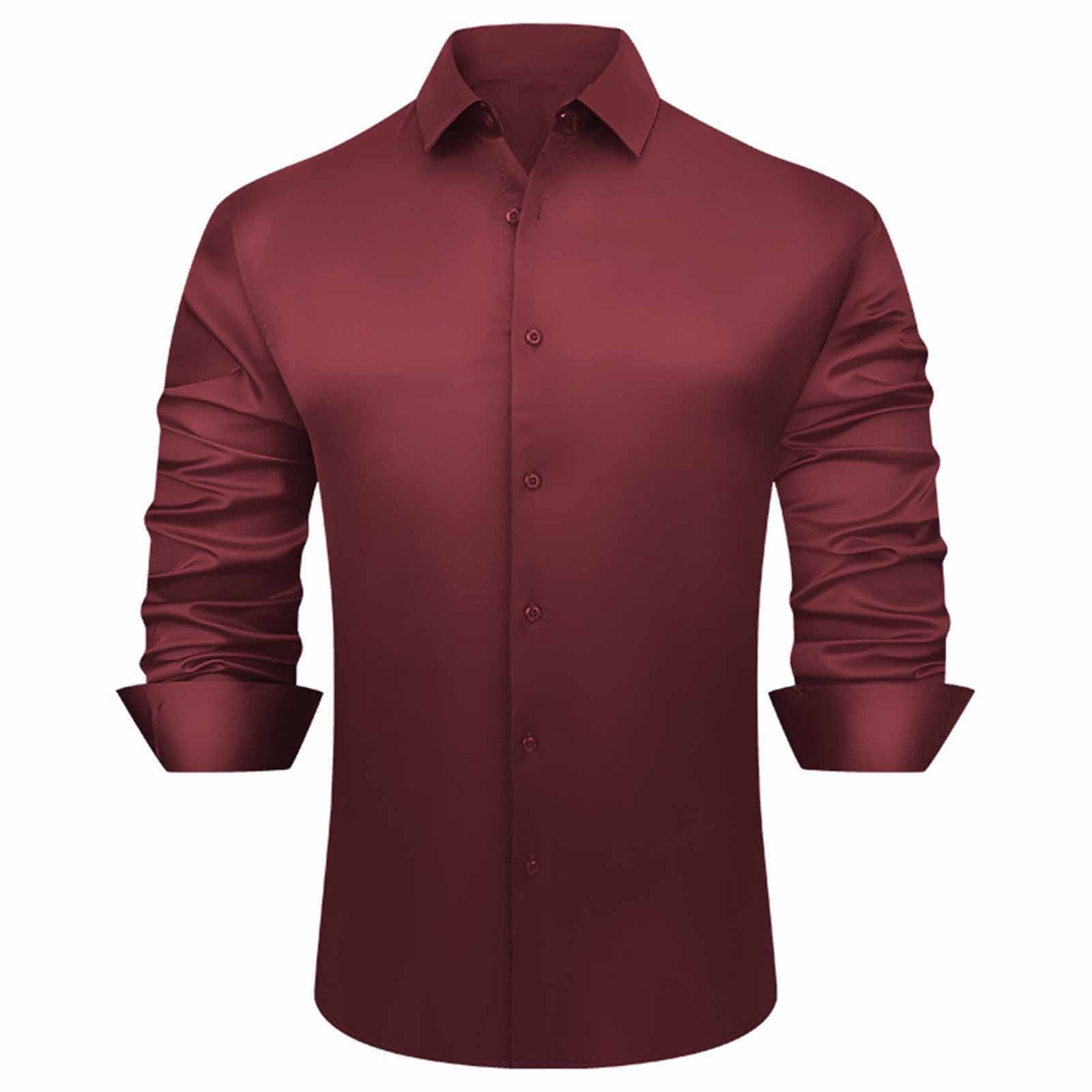 BRGZLK Men Business Casual Satin Shirt Long Sleeve Turn Down Collar ...