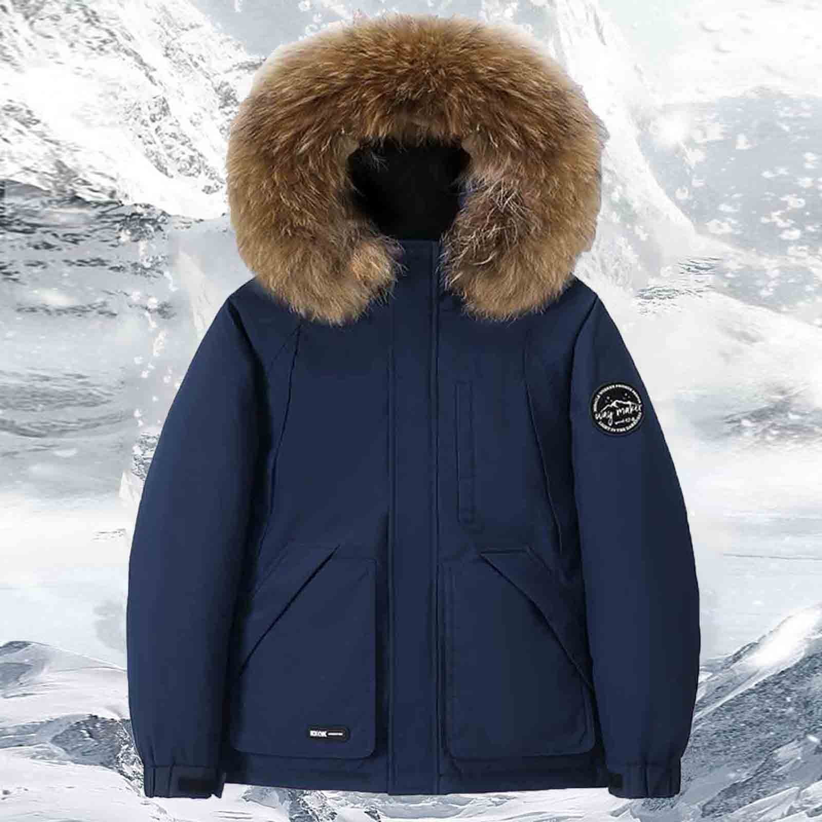 BRGZLK Men Coats Unisex Solid Color Pocket Zipper Thickened Couple Coat Warm Ski Suit Long ...