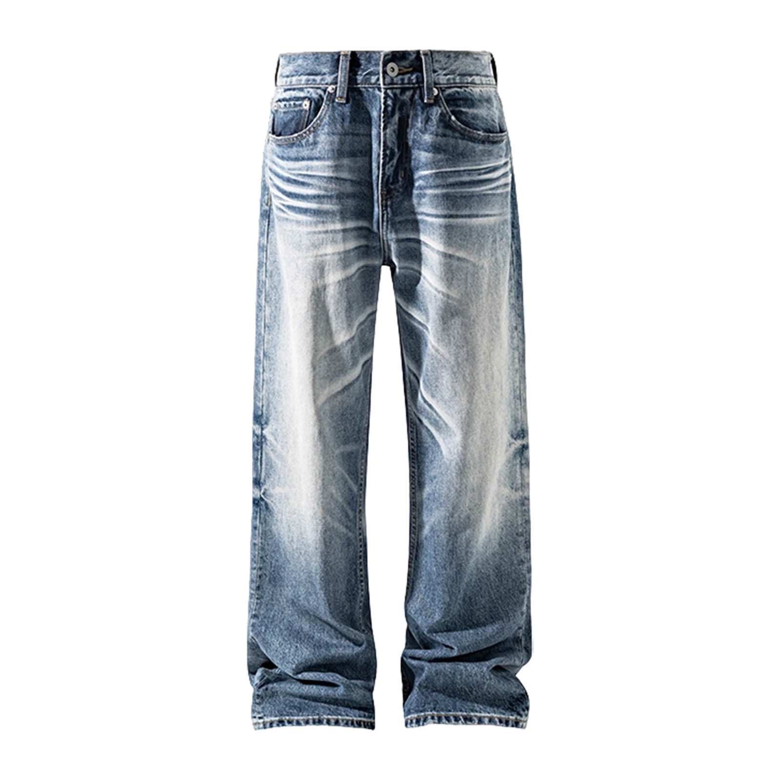 BRGZLK Men Jeans Fahion Solid Color Vintage Streetwear Washed Loose ...