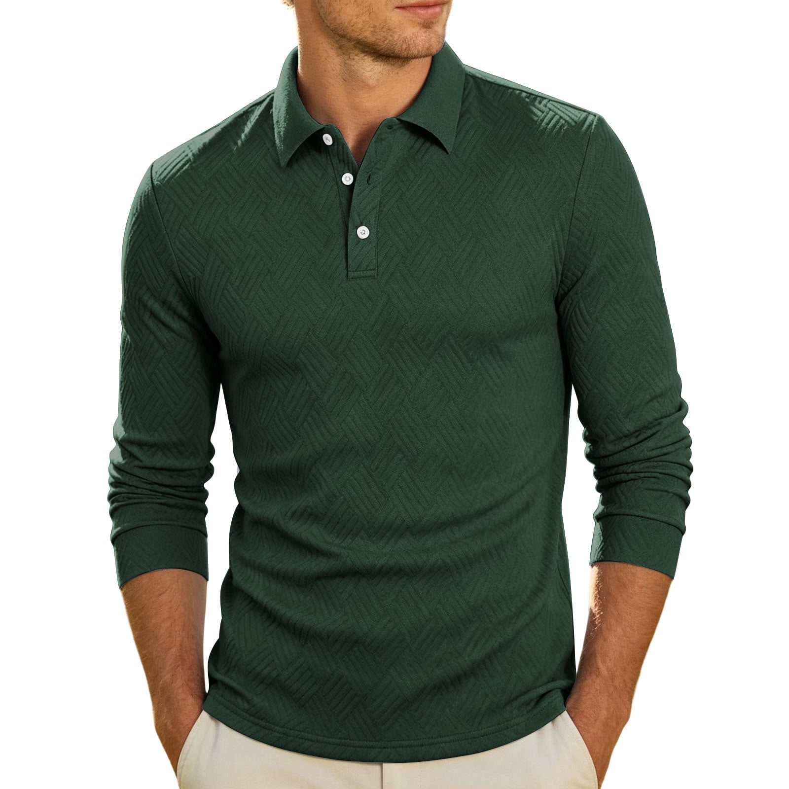 BRGZLK Men Long Sleeve Textured Shirts Stylish Solid Color Turn-Down ...