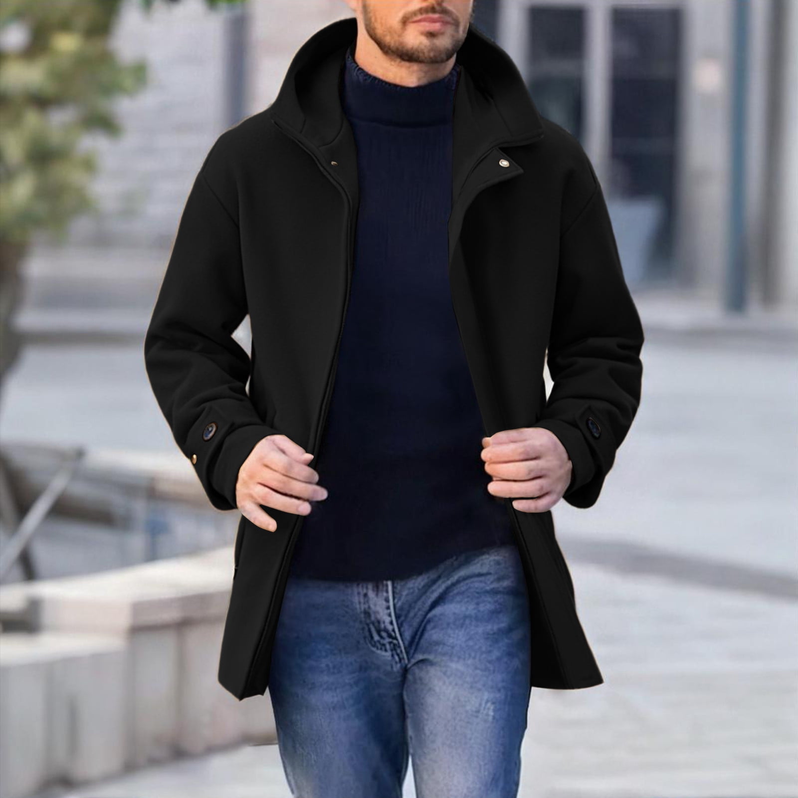 BRGZLK Men Peacoat Casual Fashion Pocket Zipper Solid Color Turn Down ...