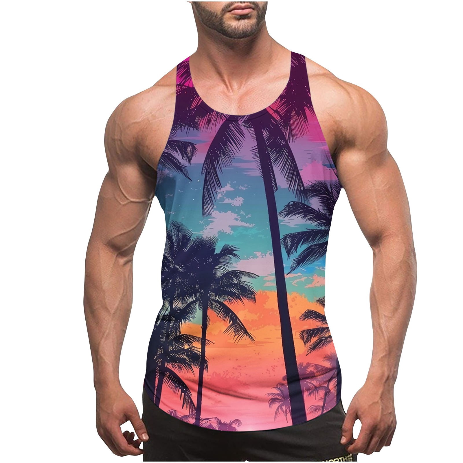 BRGZLK Men Retro Vacation Surf Vest Print Round Neck Thin Straps ...