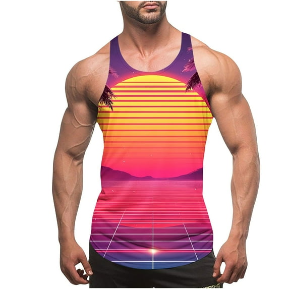 BRGZLK Men Retro Vacation Surf Vest Print Round Neck Thin Straps ...