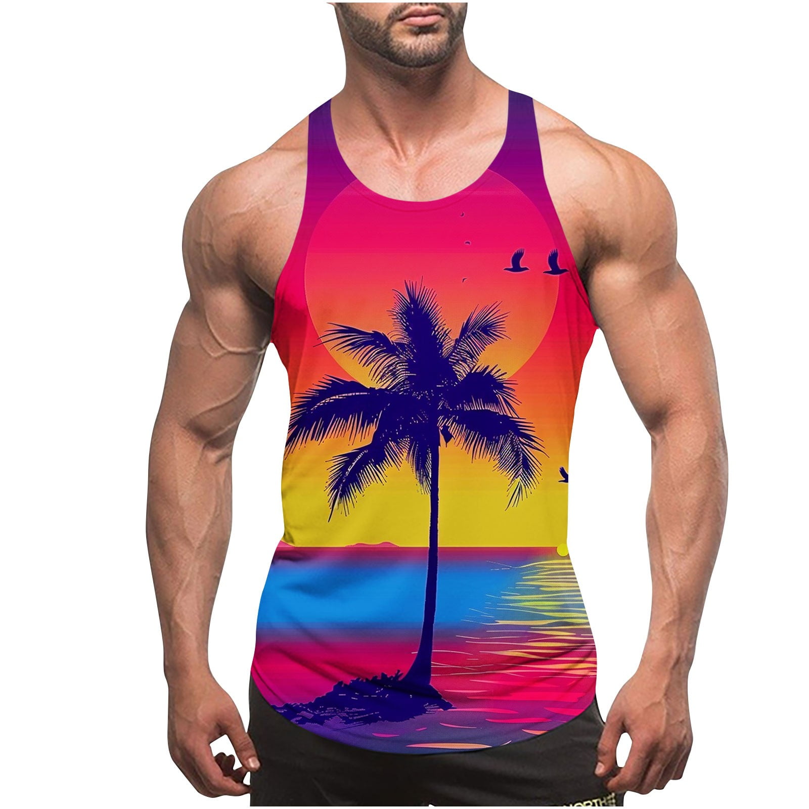 BRGZLK Men Retro Vacation Surf Vest Print Round Neck Thin Straps ...