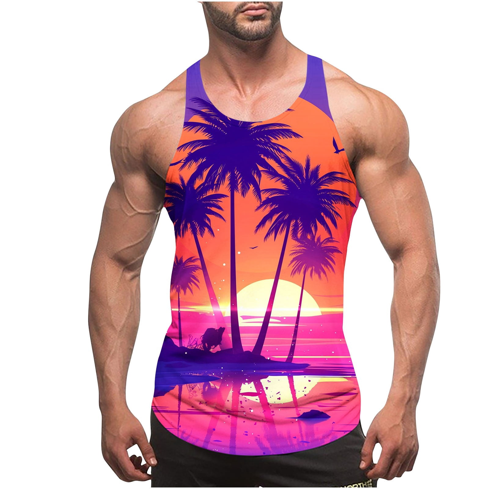 BRGZLK Men Retro Vacation Surf Vest Print Round Neck Thin Straps ...