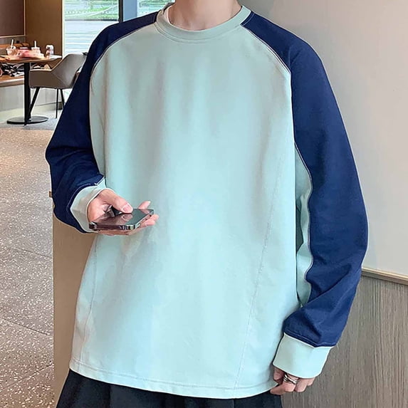 BRGZLK Men Sweatshirt Long Sleeve Round Neck Color Blocking Base Layer ...