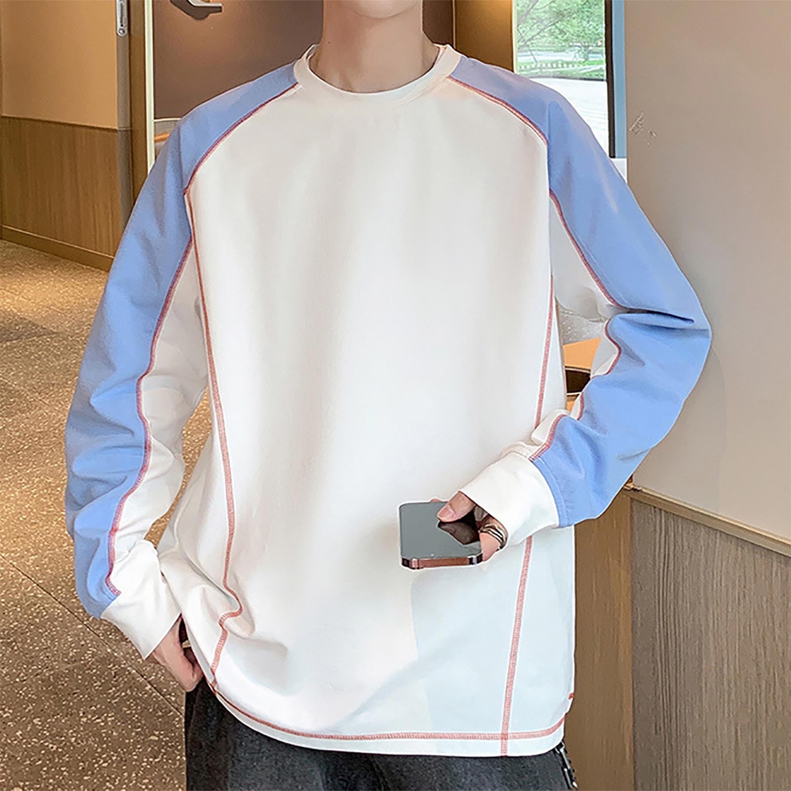 BRGZLK Men Sweatshirt Long Sleeve Round Neck Color Blocking Base Layer ...