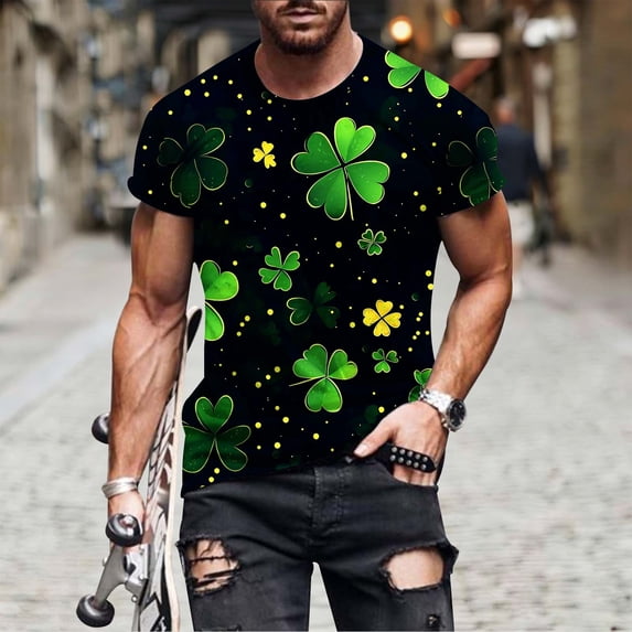 BRGZLK Men T-Shirts St Patricks Day Hawaiian Shirts Irish Green Clover ...