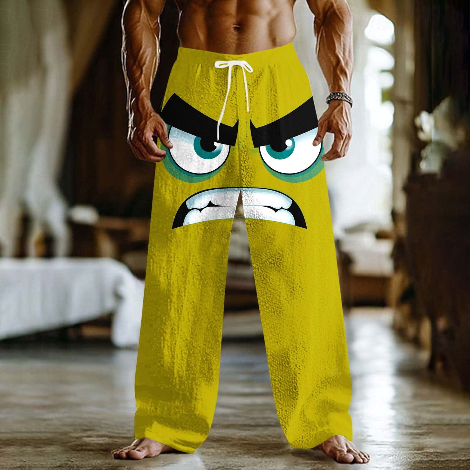 BRGZLK Men's Baggy Pants Wide Leg Funny Meme Elastic Waist Drawstring ...