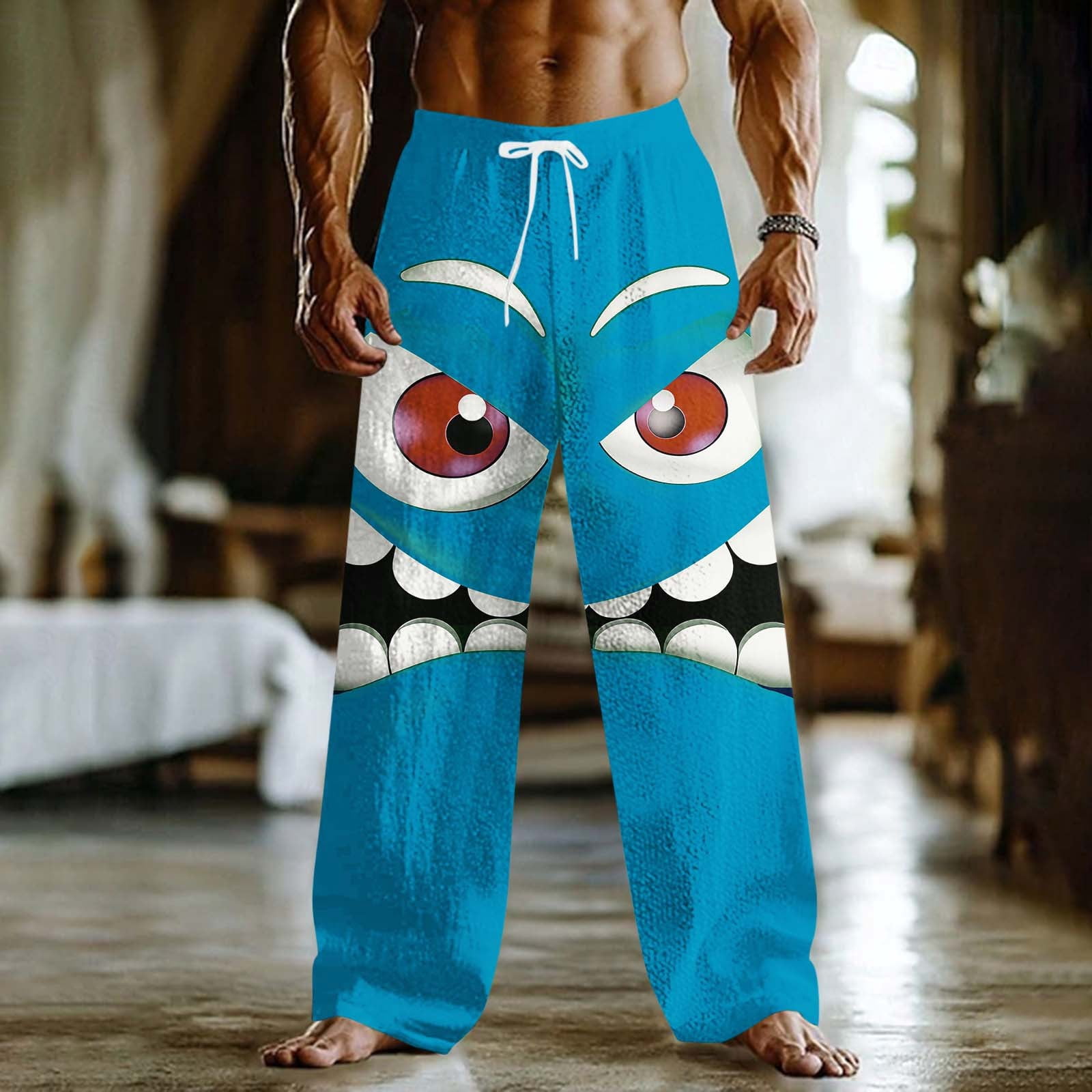 BRGZLK Men's Baggy Pants Wide Leg Funny Meme Elastic Waist Drawstring ...